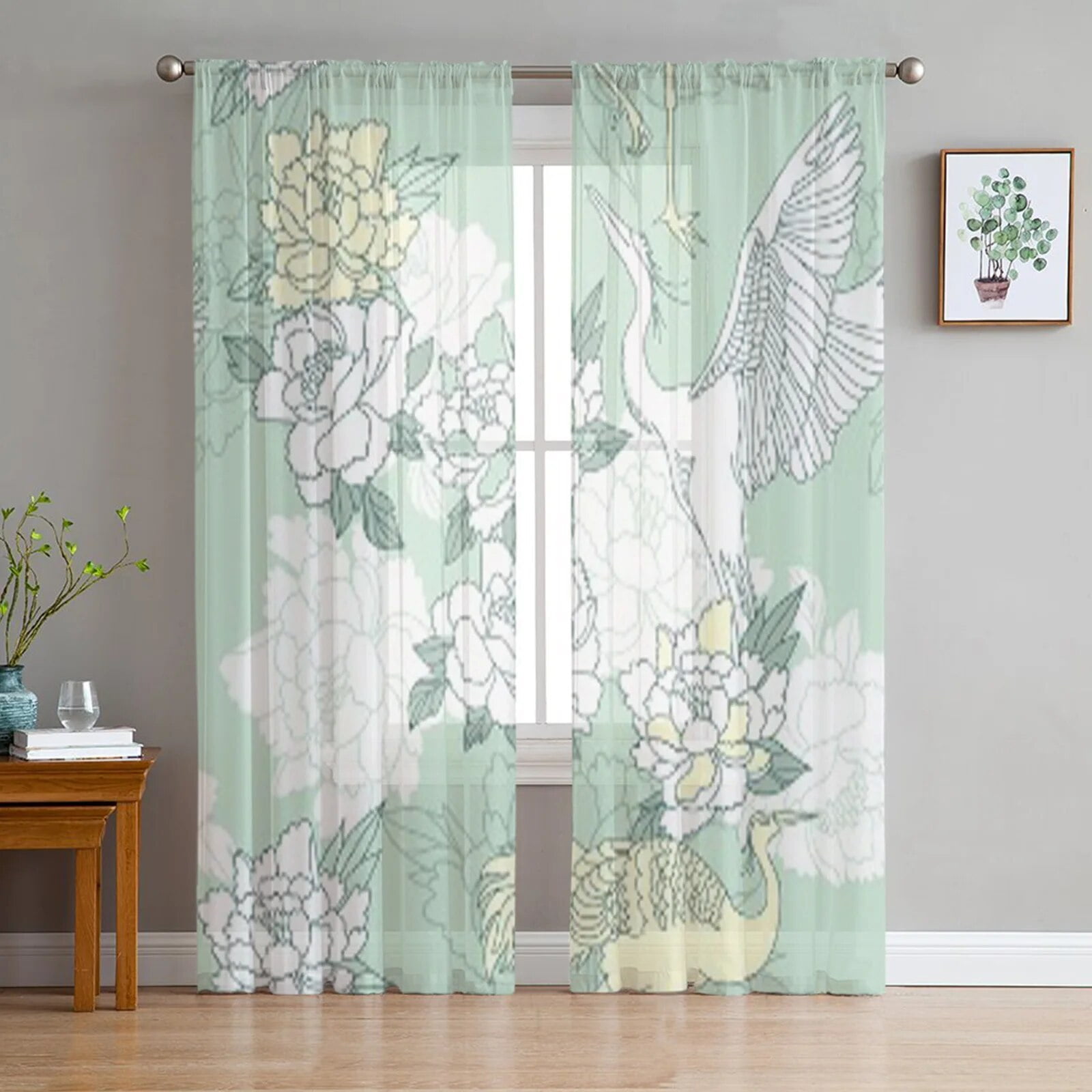 Japanese Style Floral Pattern With Peonies And Cranes Window Screening ...
