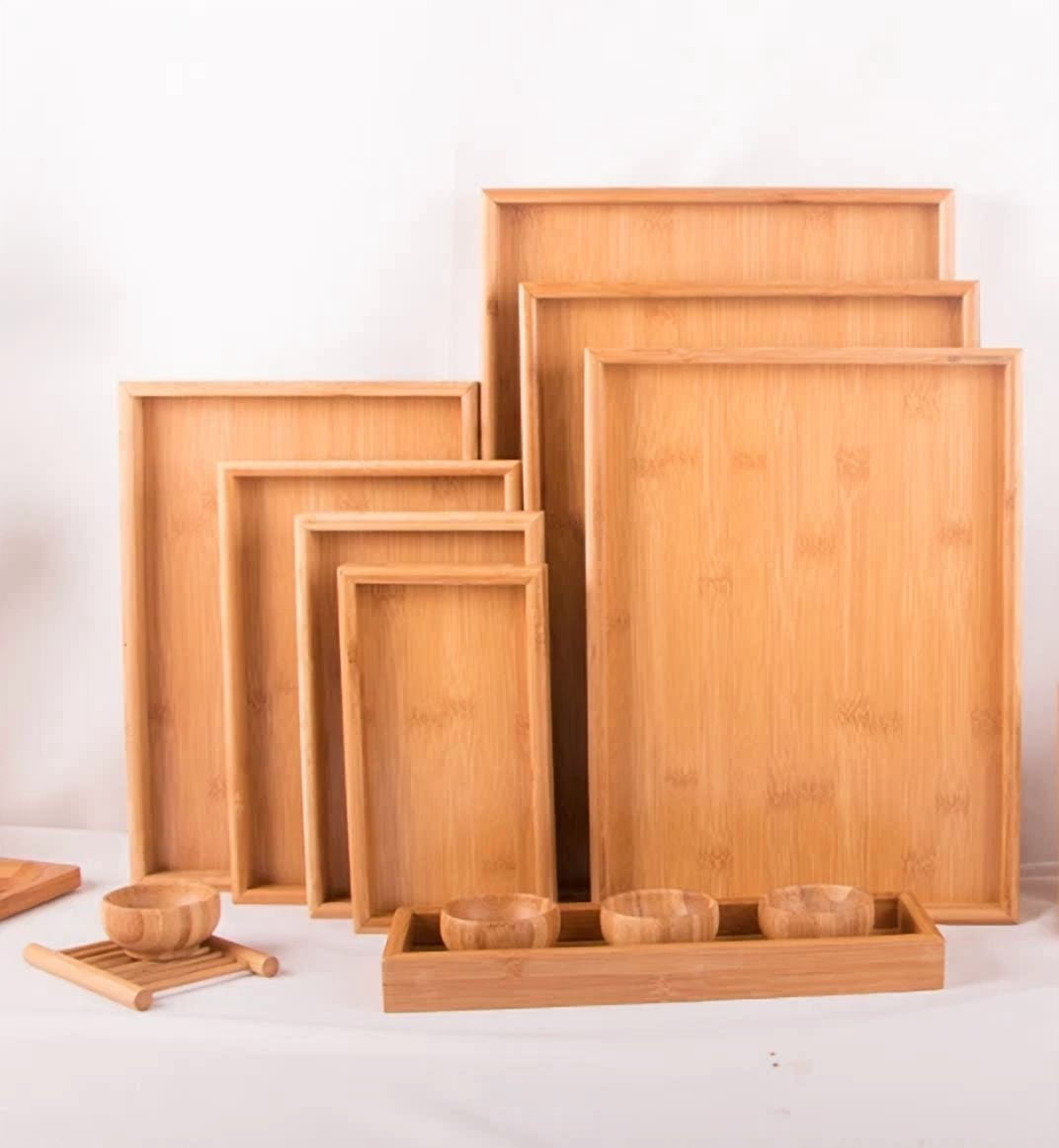 Japanese-Style Handmade Bamboo Rectangle Plate Tray Natural Solid Wood ...