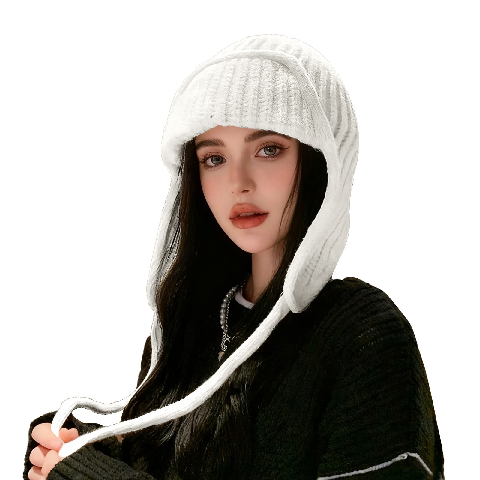 Japanese Style Knit Hat for Women, Solid Color Cable Knit Earmuff ...