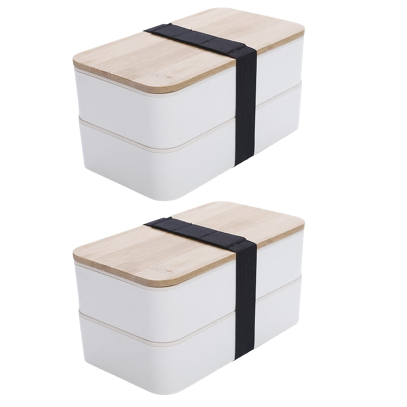 Japanese Style Lunch Box Simple Double Layer Lunch Box with Knife, Fork ...