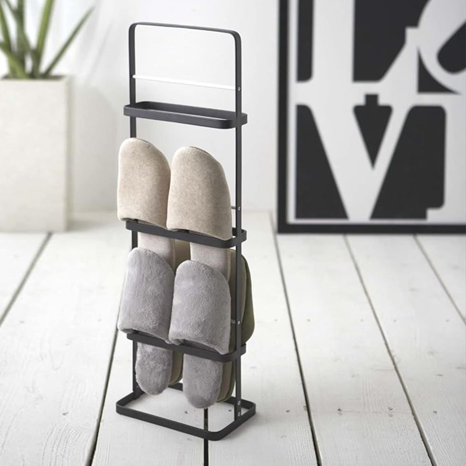 Japanese-Style Modern Iron Slippers Rack, 3-Tier, Black, Free Standing ...