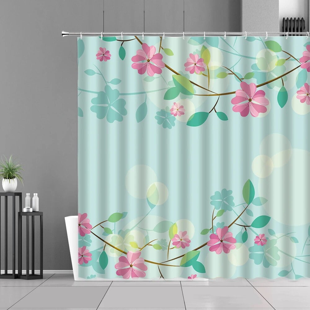 Japanese Style Mount Fuji Pink Cherry Blossom Petal Shower Curtain ...