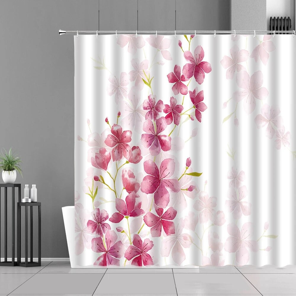 Japanese Style Mount Fuji Pink Cherry Blossom Petal Shower Curtain ...