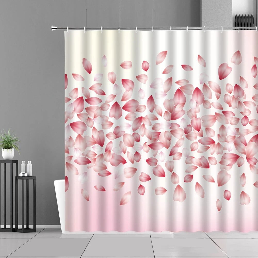 Japanese Style Mount Fuji Pink Cherry Blossom Petal Shower Curtain ...