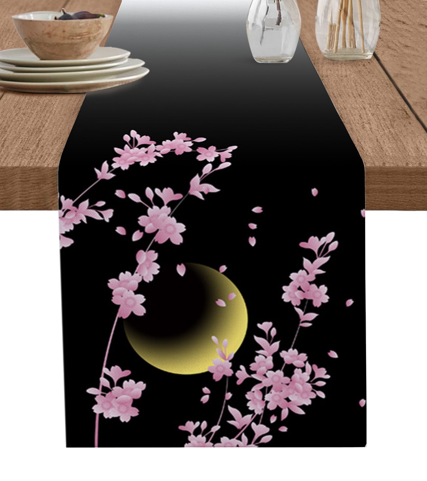 Japanese Style Mt. Fuji Sakura Table Runner Wedding ration Cotton Linen ...
