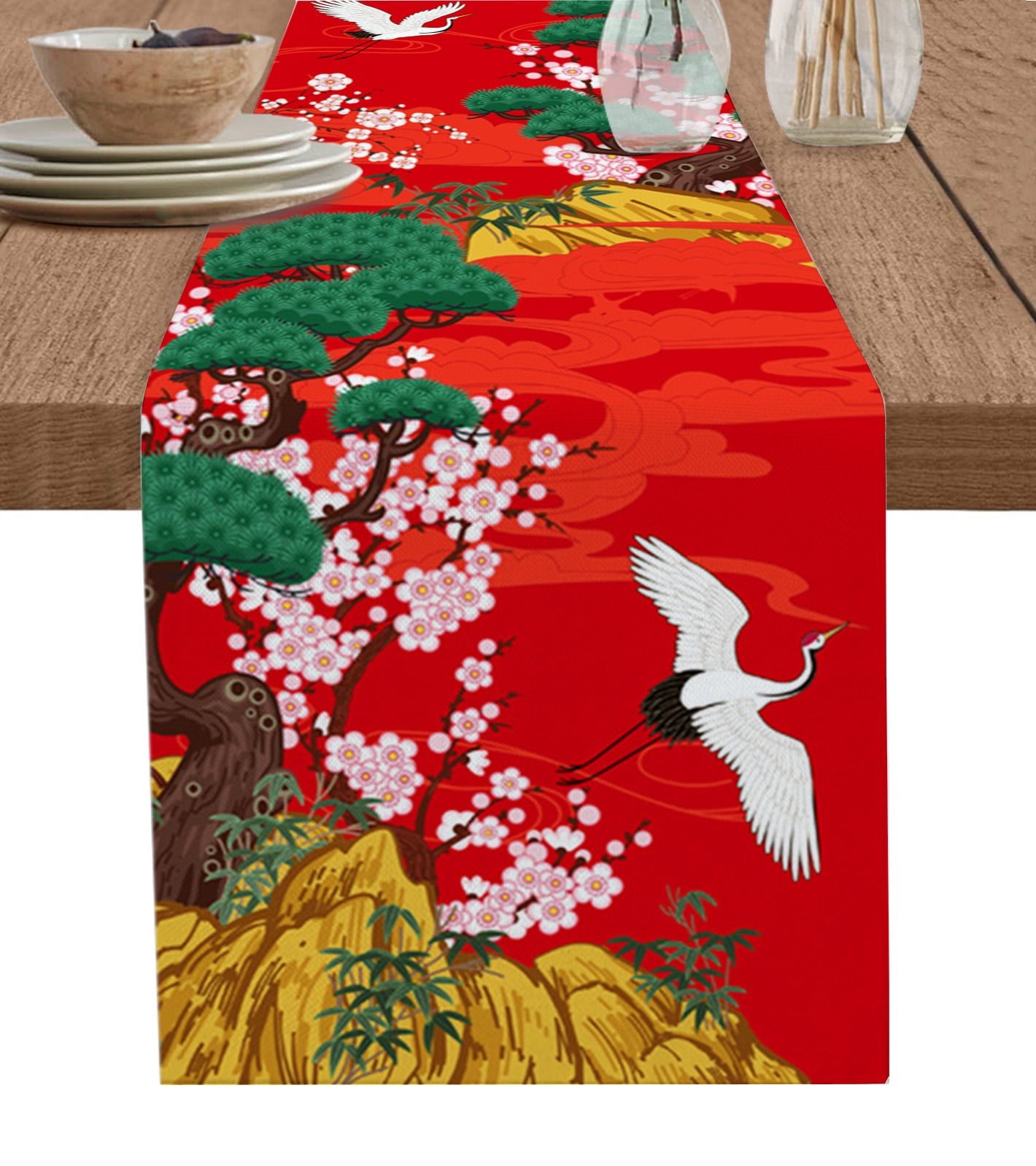 Japanese Style Mt. Fuji Sakura Table Runner Wedding ration Cotton Linen ...
