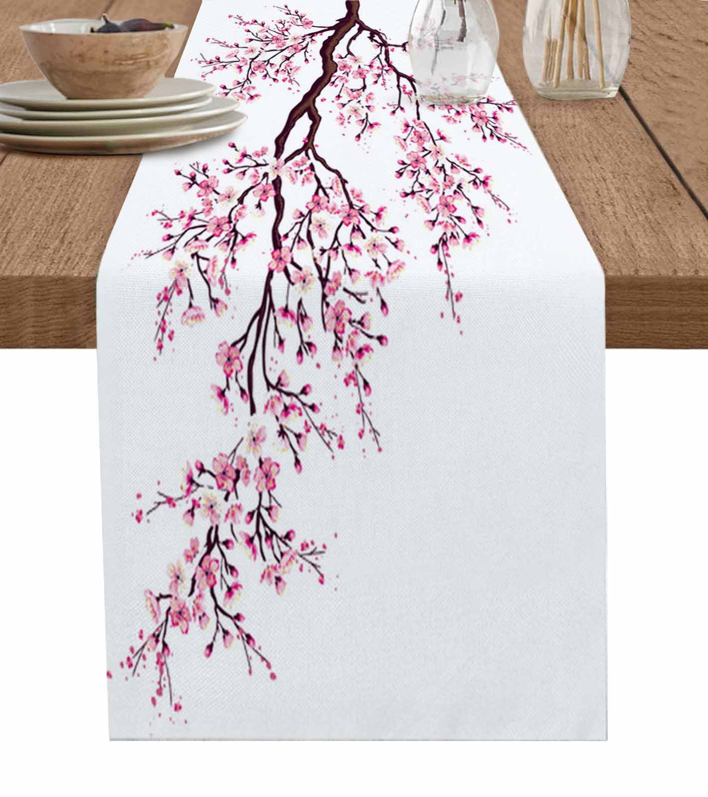 Japanese Style Mt. Fuji Sakura Table Runner Wedding ration Cotton Linen ...