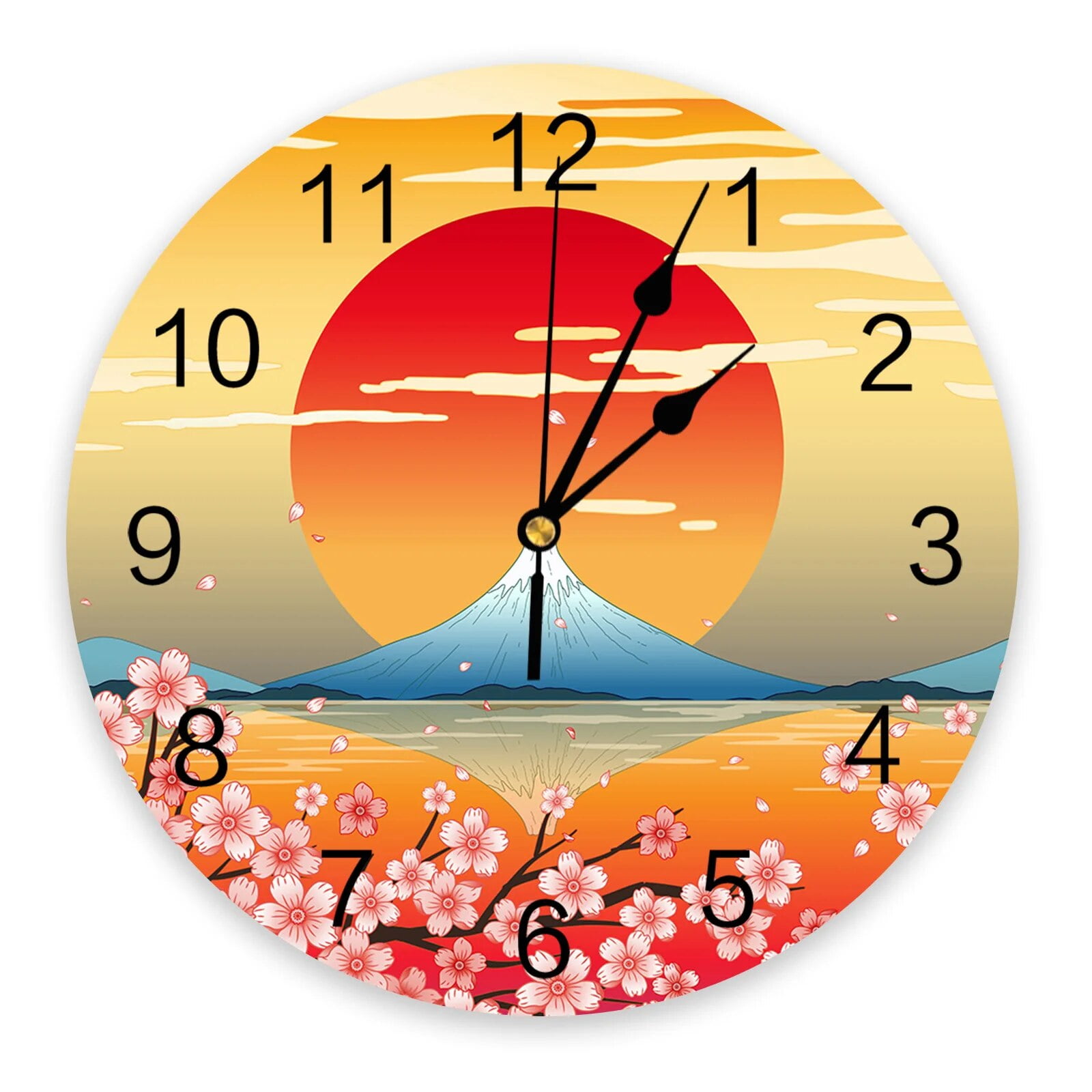 Japanese Style Mt. Fuji Sakura Wall Clock Modern Design Living Room ...
