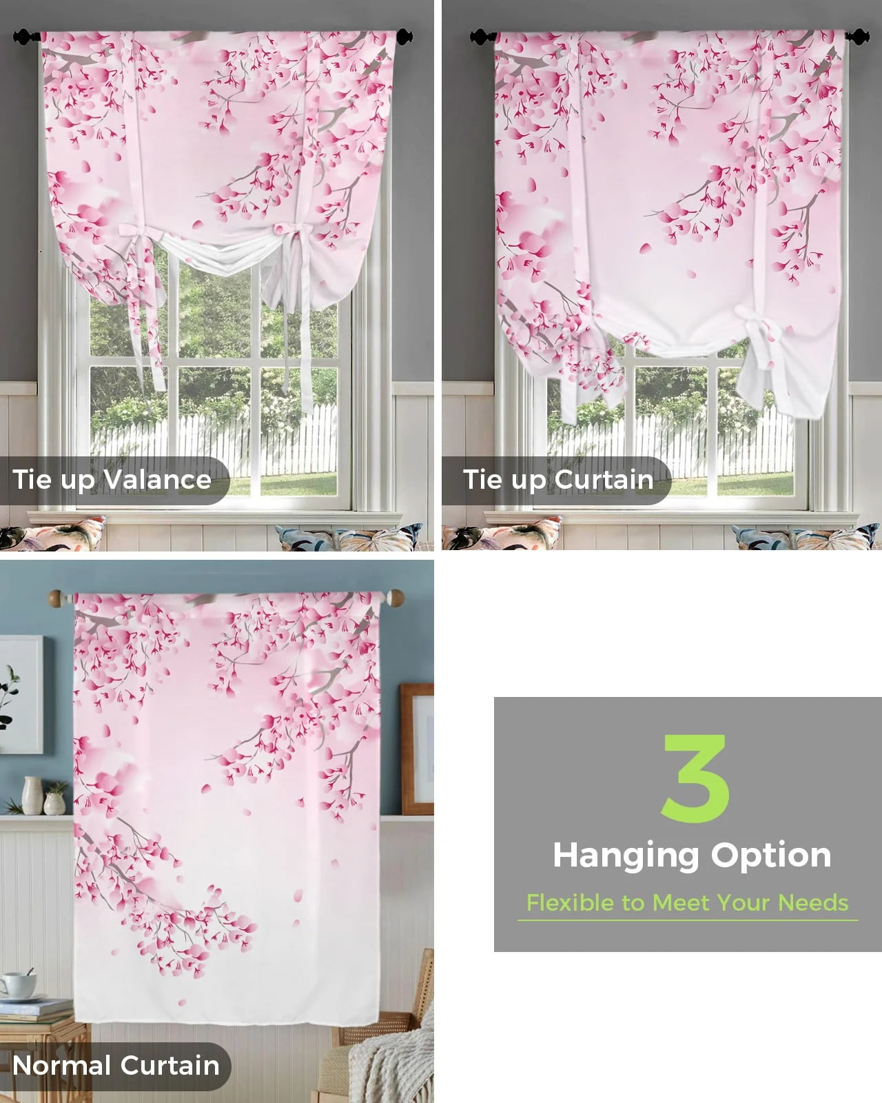 Japanese Style Mt. Fuji Sakura Window Curtain for Living Room Kitchen ...