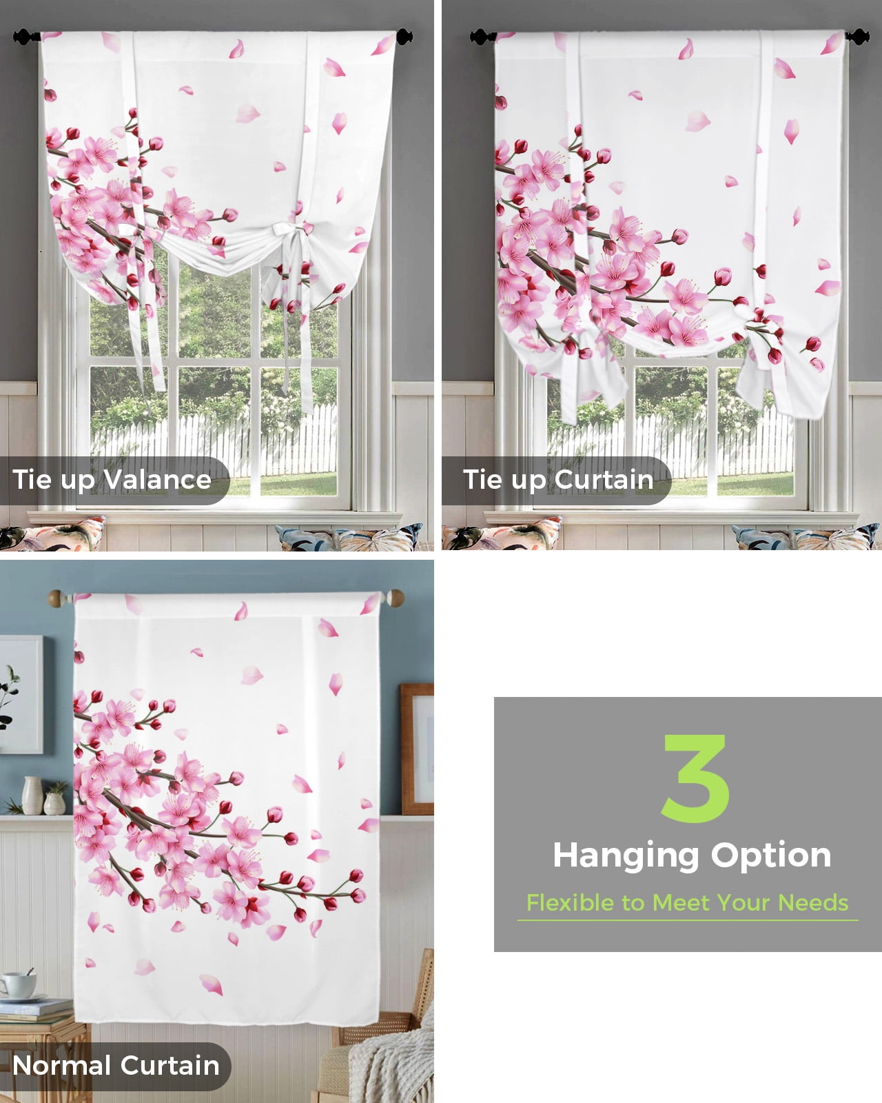 Japanese Style Mt. Fuji Sakura Window Curtain for Living Room Kitchen ...