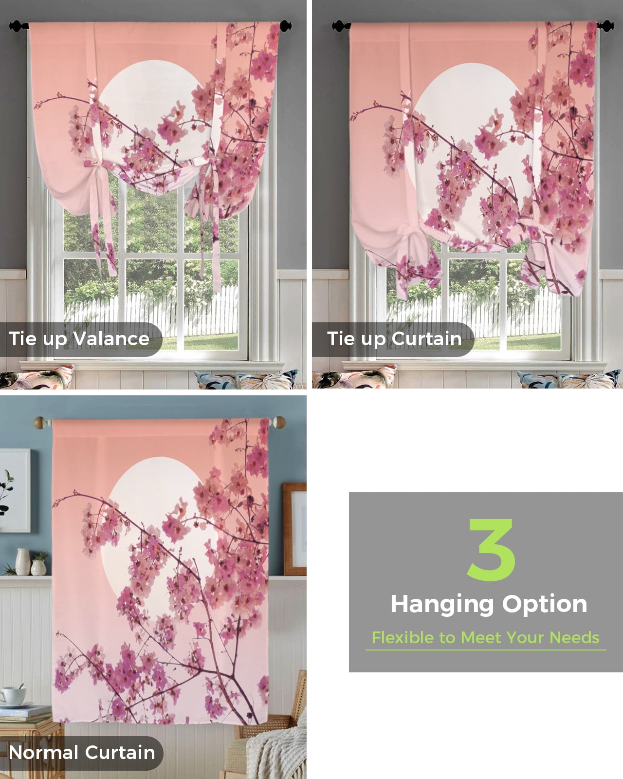 Japanese Style Mt. Fuji Sakura Window Curtain for Living Room Kitchen ...