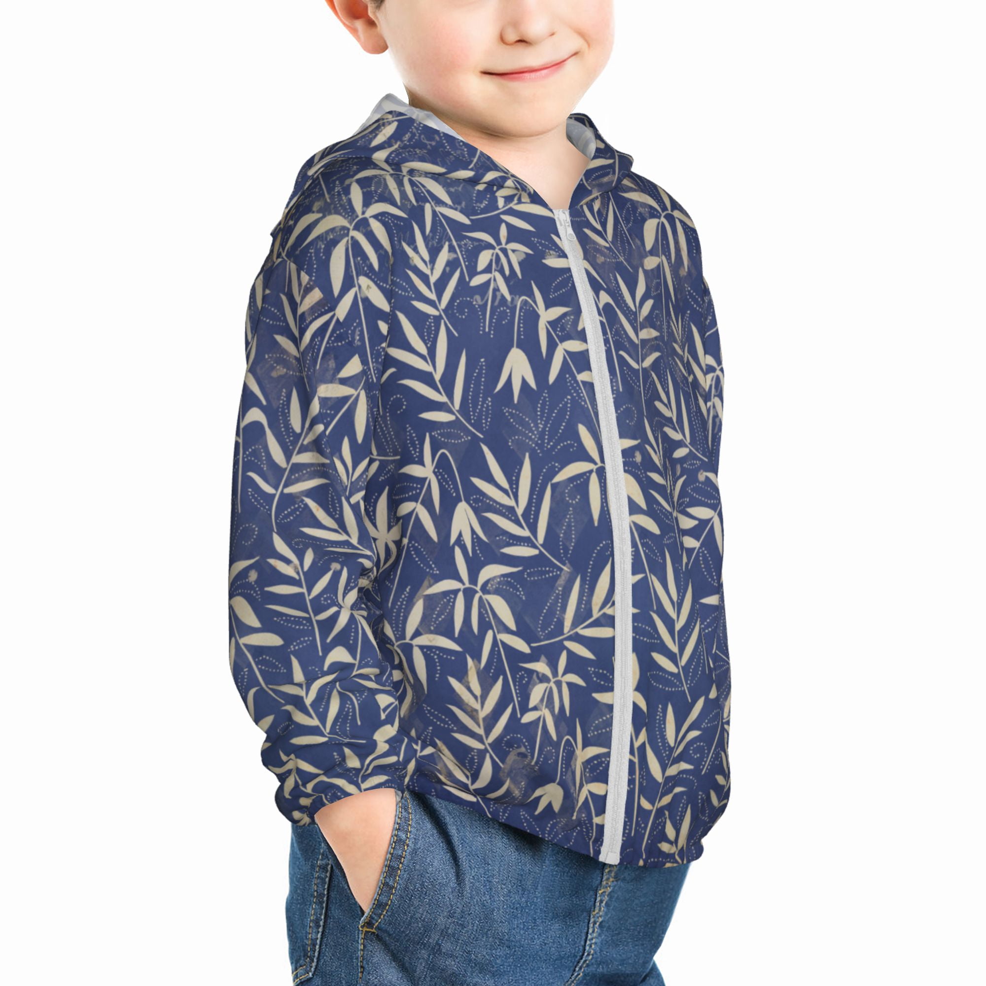 Japanese Style Pattern Background Kids Zip-Up Hoodie Girls Boys Sun Protection Jacket Hooded ...