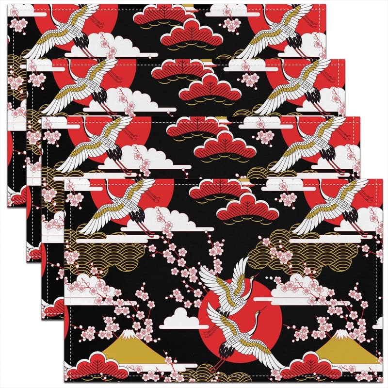 Japanese Style Placemats 12"x18", Hokusai Pattern Table Place Mats Set ...