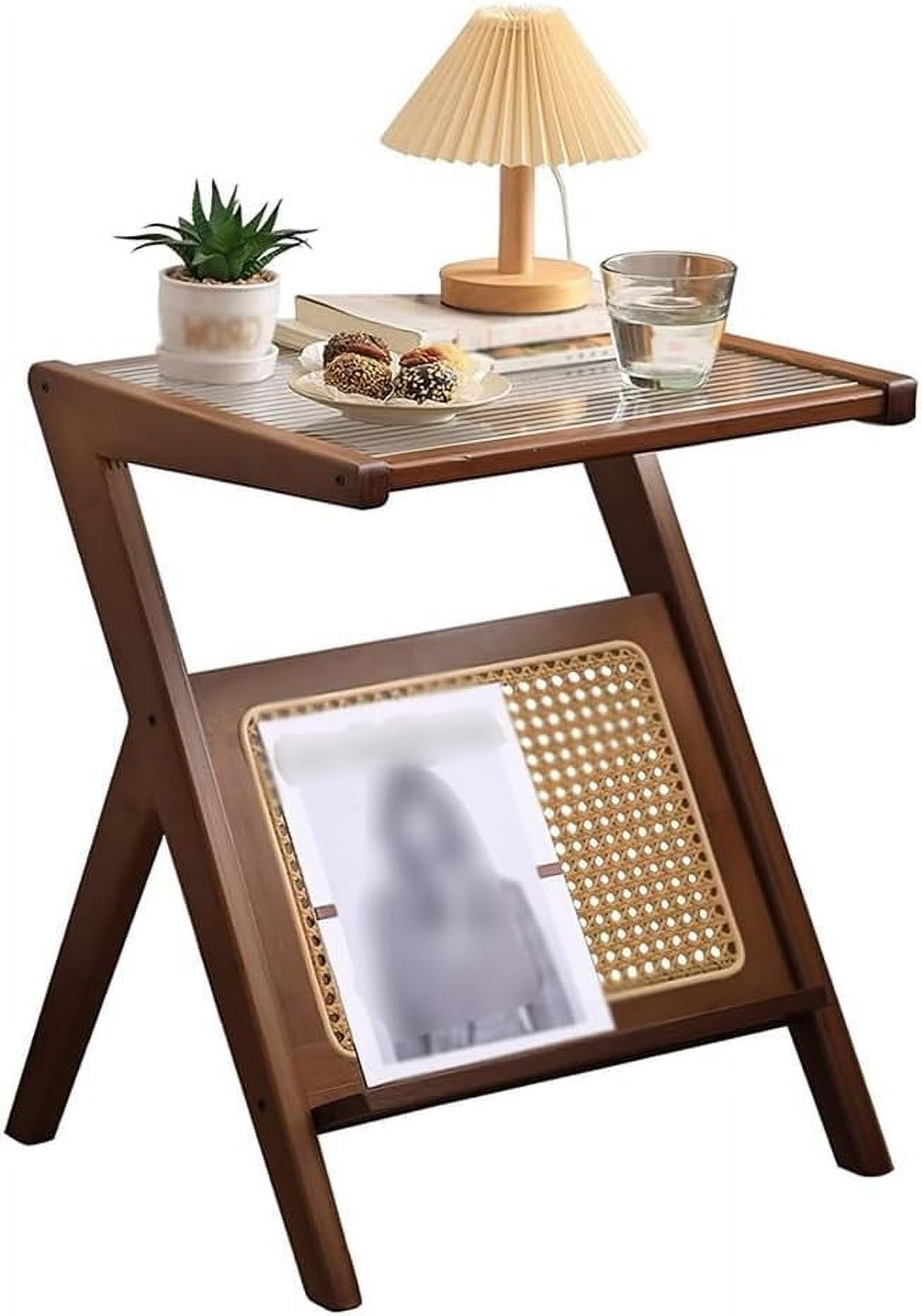 Japanese-Style Rattan Side Table, Night Stand Glass Small End Tables ...