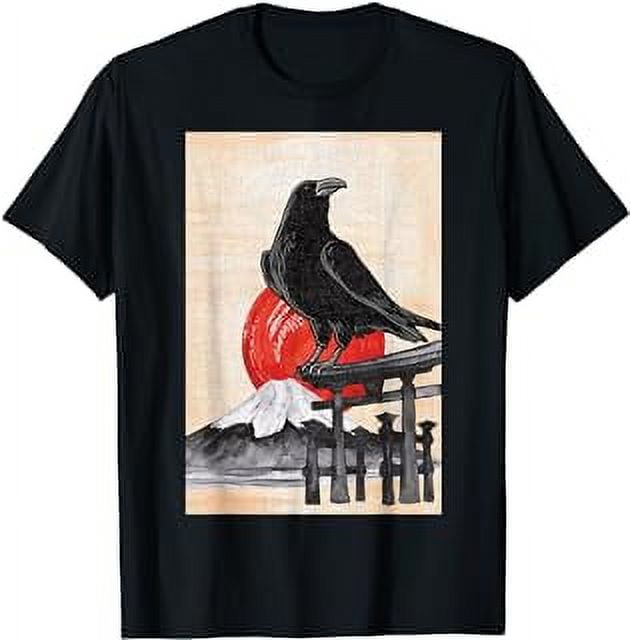 Japanese Style Red Moon Raven Graphic Black Crow Occult Goth T-Shirt ...