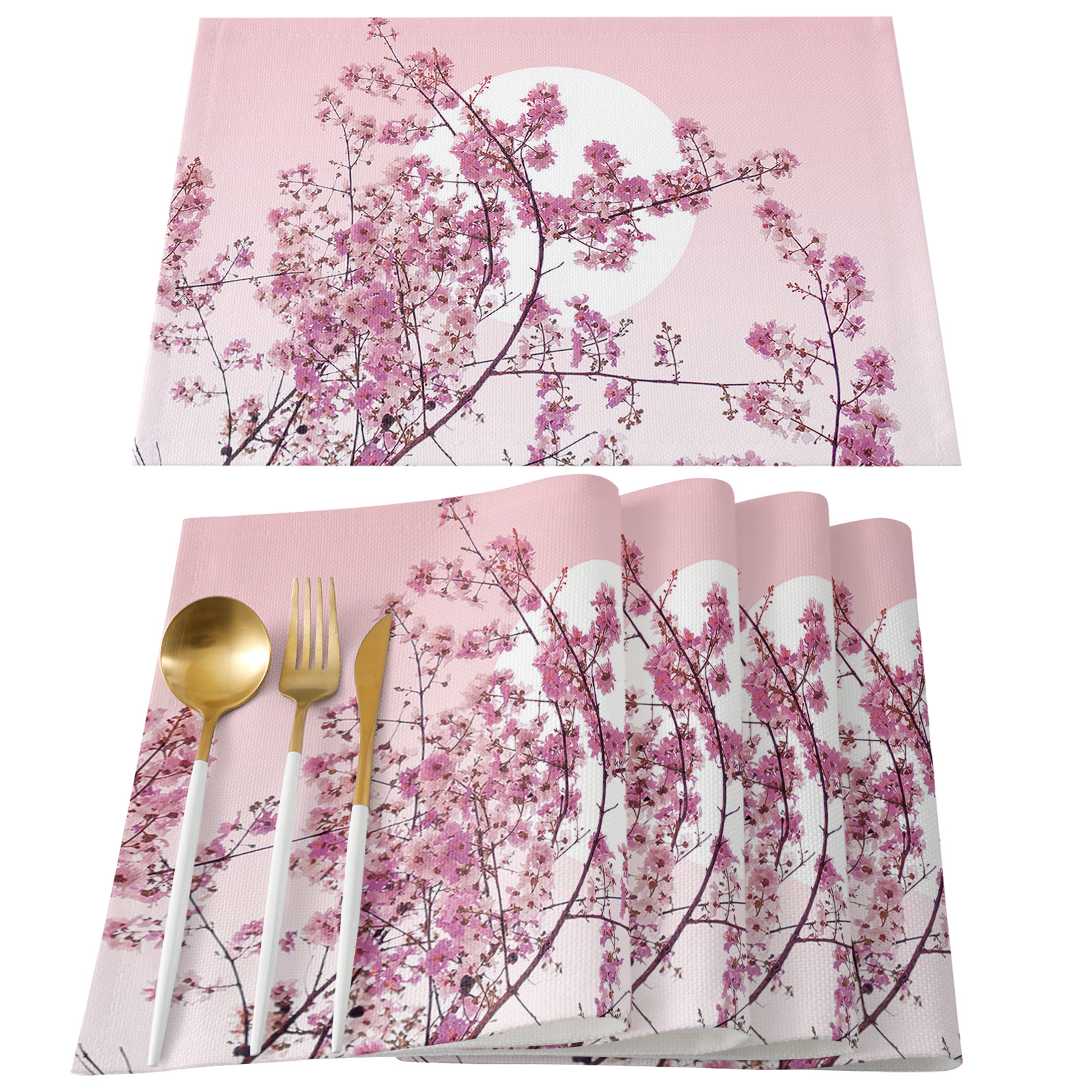 Japanese Style Sakura Placemat for Dining Table Tableware Mats 4/6pcs ...