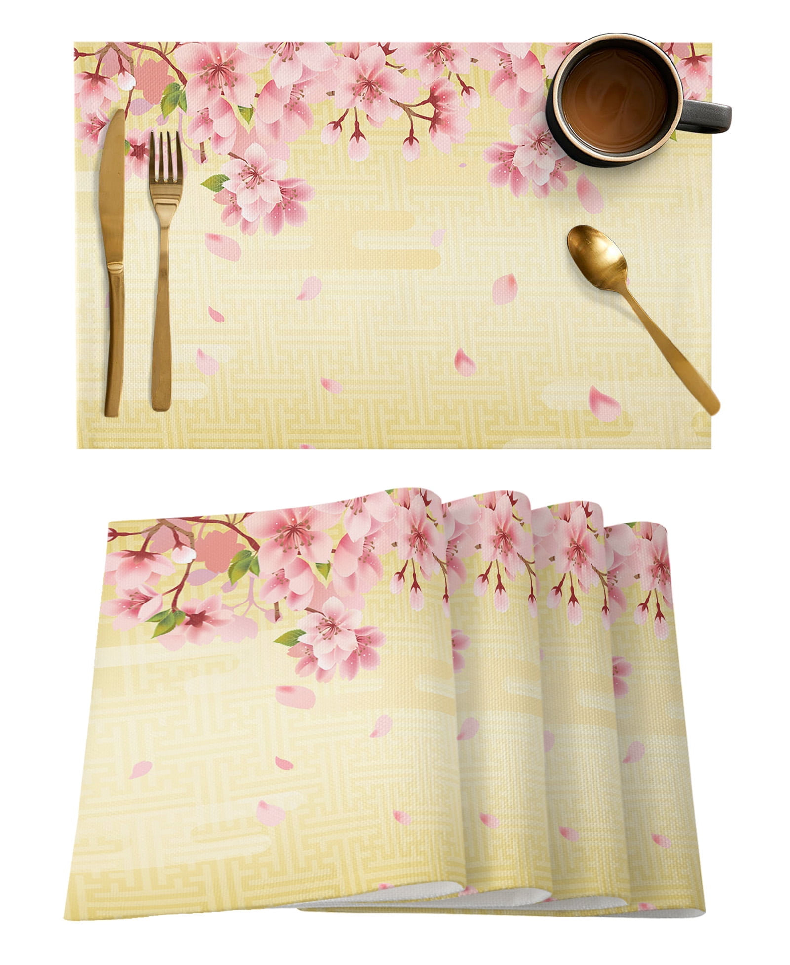 Japanese Style Sakura Placemat for Dining Table Tableware Mats Kitchen ...