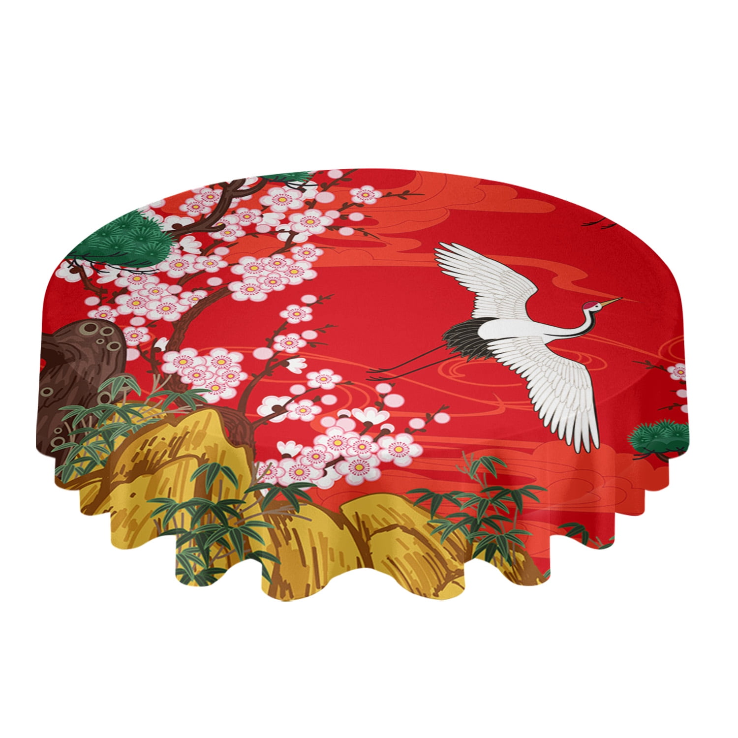 Japanese Style Sakura Round Tablecloth Waterproof Table Cover for ...