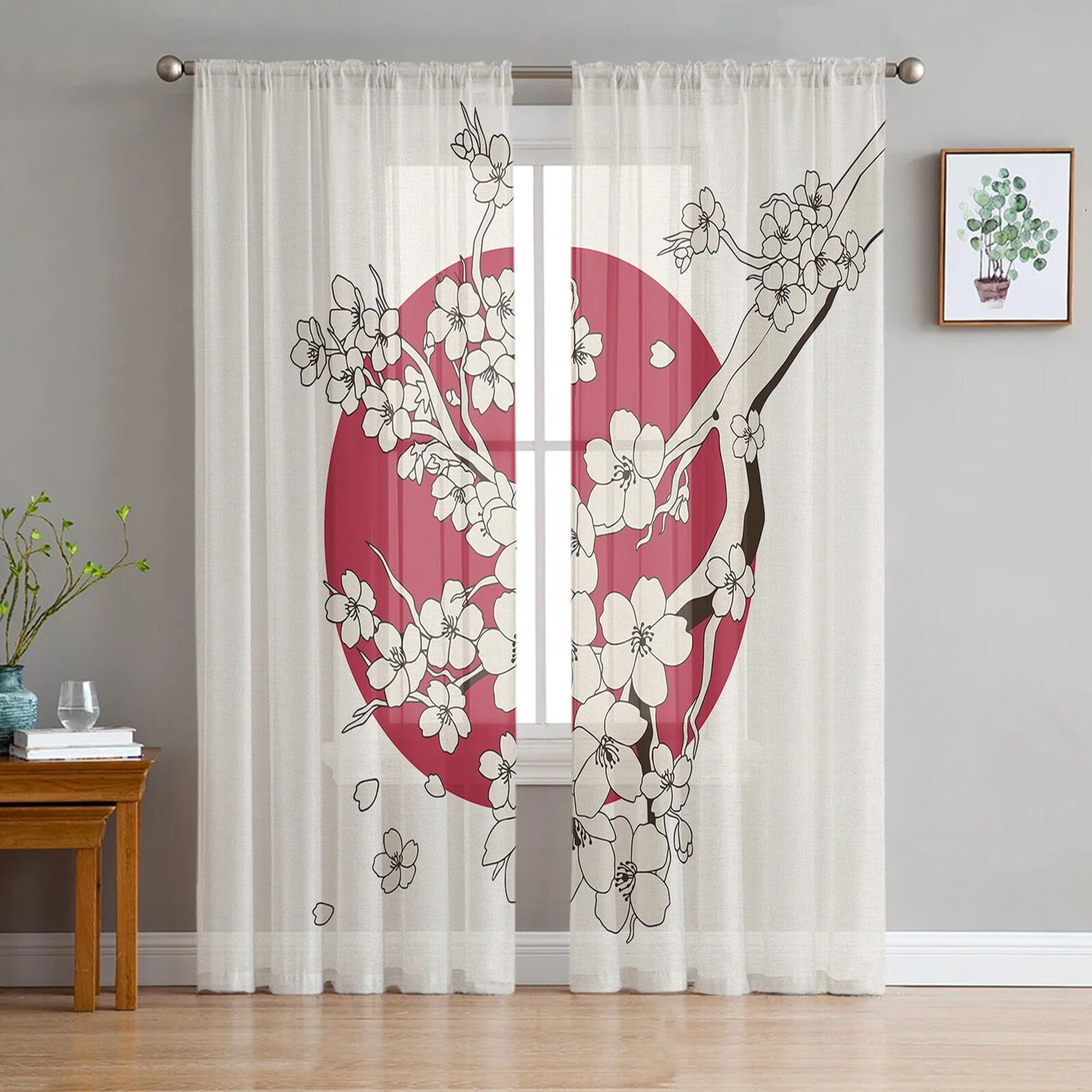 Japanese Style Sakura Sun Chiffon Sheer Curtains For Living Room ...