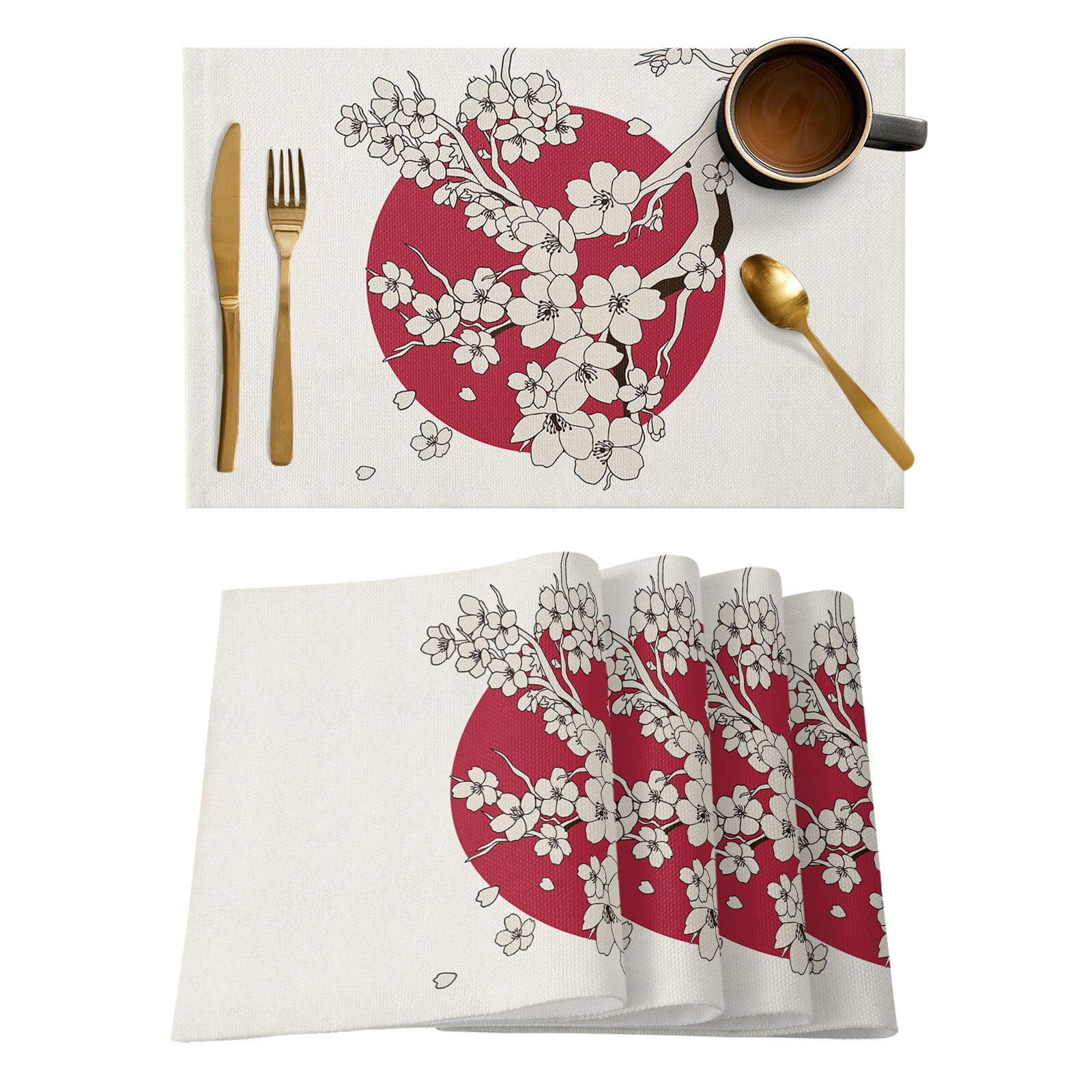 Japanese Style Sakura Sun Placemat for Dining Table Tableware Mats ...