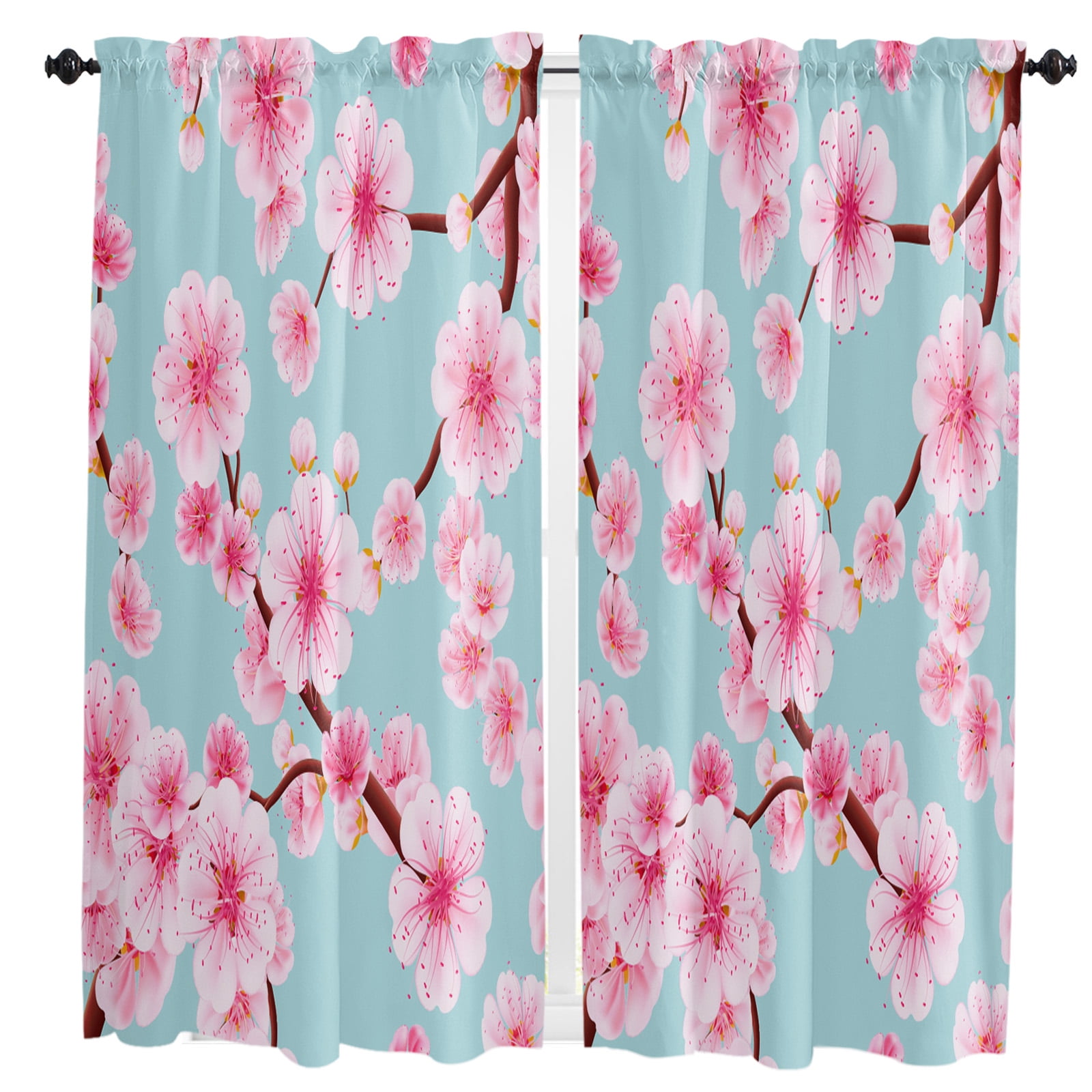 Japanese Style Sakura Texture Curtain Home ration Living Room Short ...
