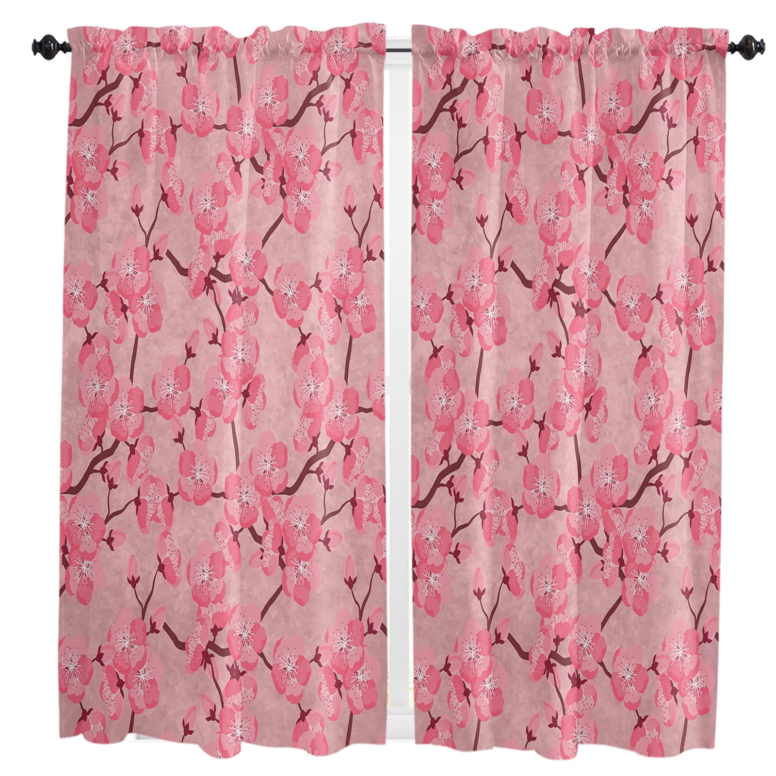 Japanese Style Sakura Texture Curtain Home ration Living Room Short ...