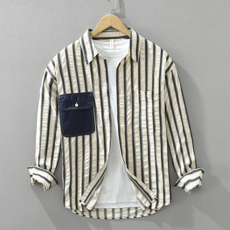Japanese Style Stripe Long Sleeve Shirt Men - Walmart.com