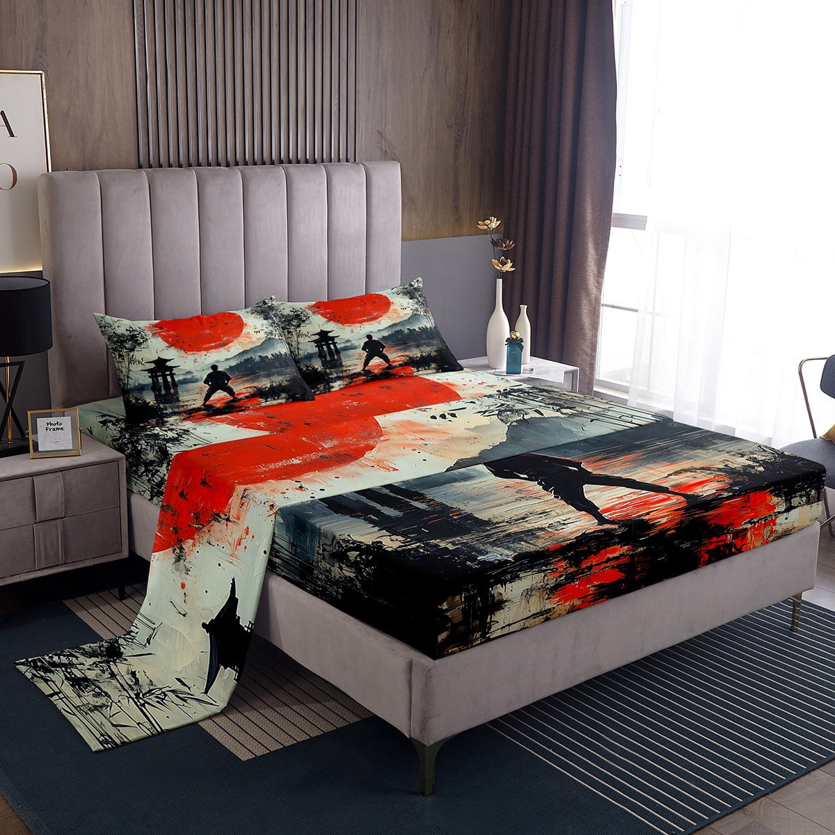 Japanese Style Taekwondo Bed Sheets Twin Size,Japanese Ukiyo-e Sunrise ...