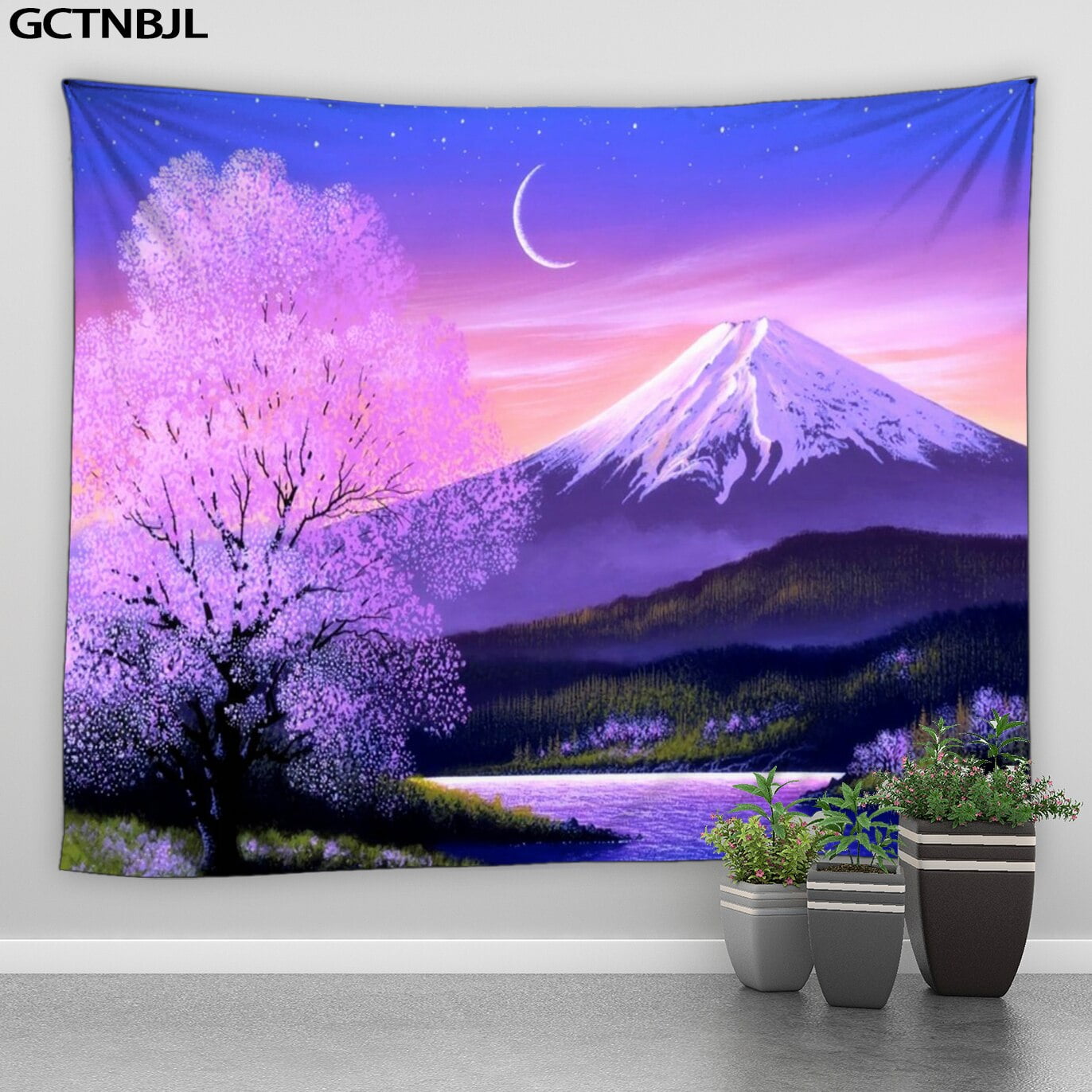 Japanese Style Tapestry Mount Fuji Sakura Sunset Tapestry Watercolor ...