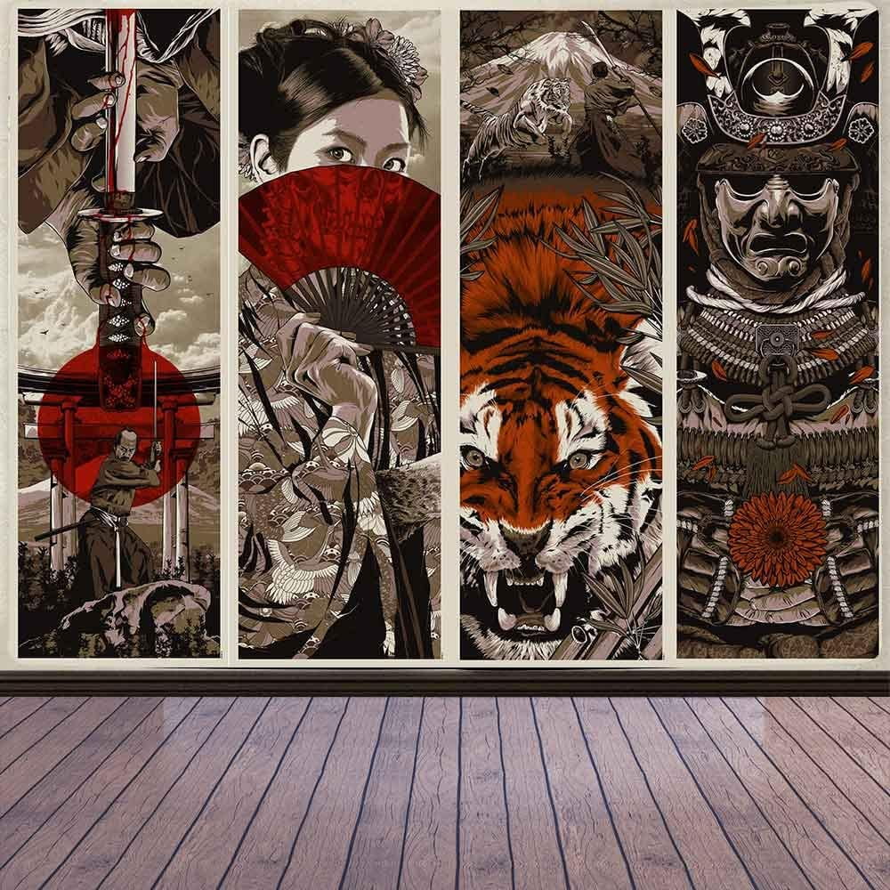 Japanese Style Tapestry Samurai Maiko Wall Tapestry for Bedroom Tiger ...