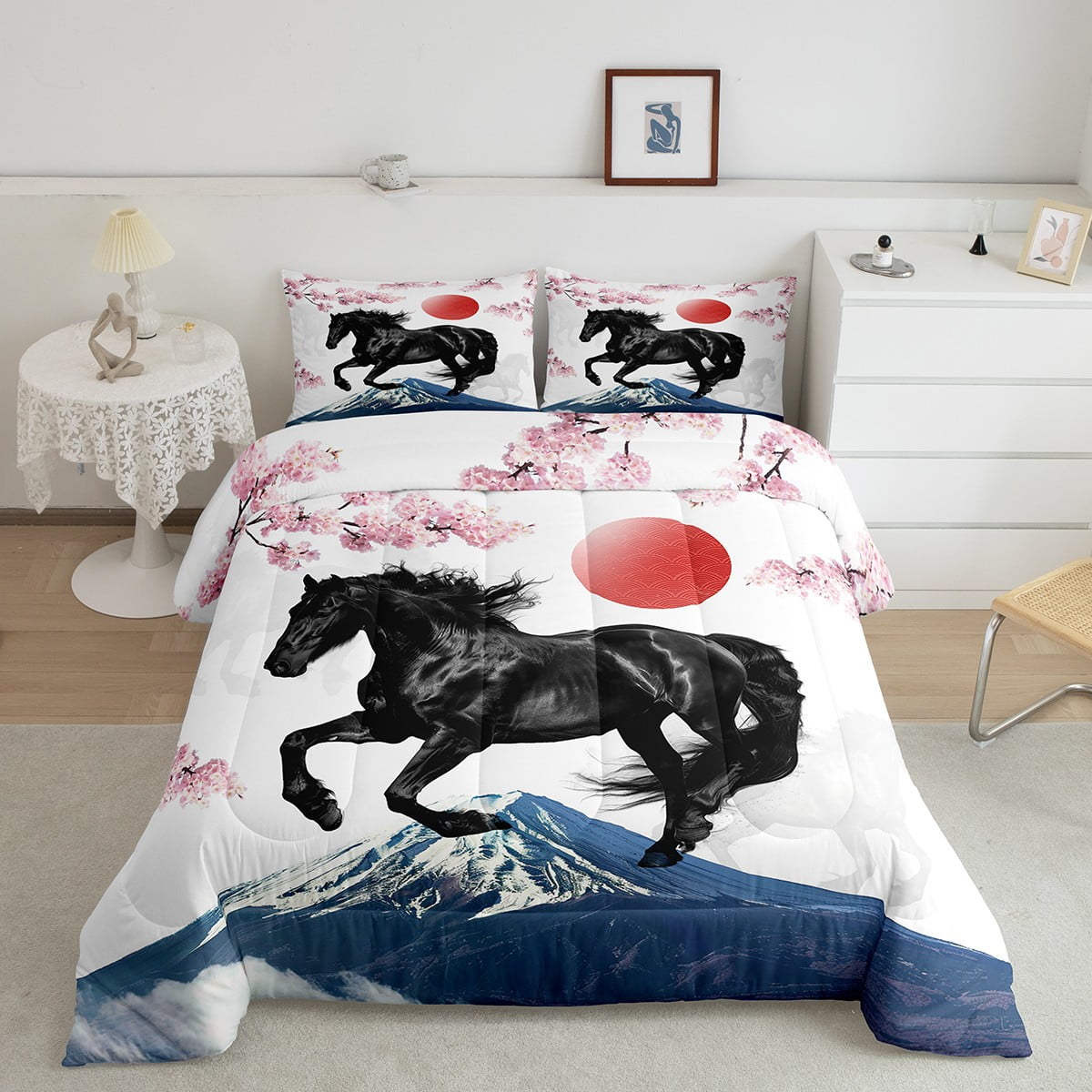 Japanese Style Twin Comforter Set Pink Cherry Blossoms Bedding Set ...