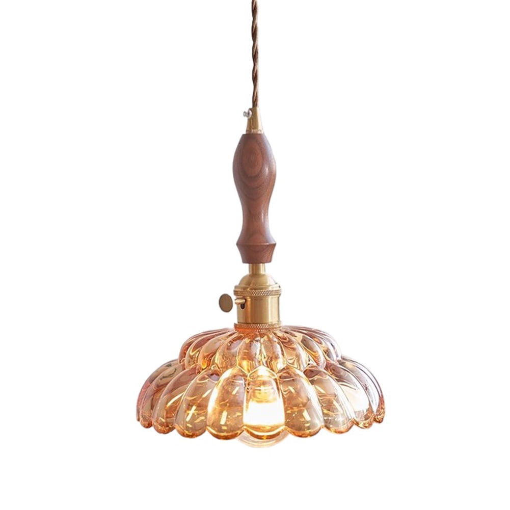 Japanese Style Walnut Wood Glass Pendant Light, Vintage Farmhouse ...