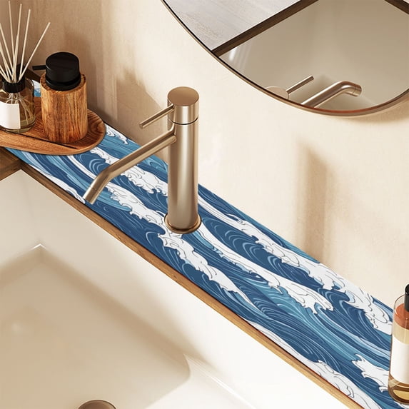 Japanese Style Waves Faucet Mat for Kitchen Sink 30'' Sink Splash Guard ...