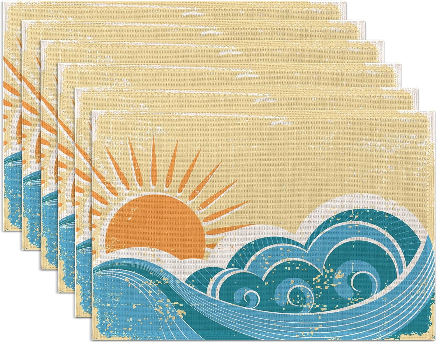 Japanese Style Waves Placemats Set of 6,Washable Heat Resistant 12×18 ...