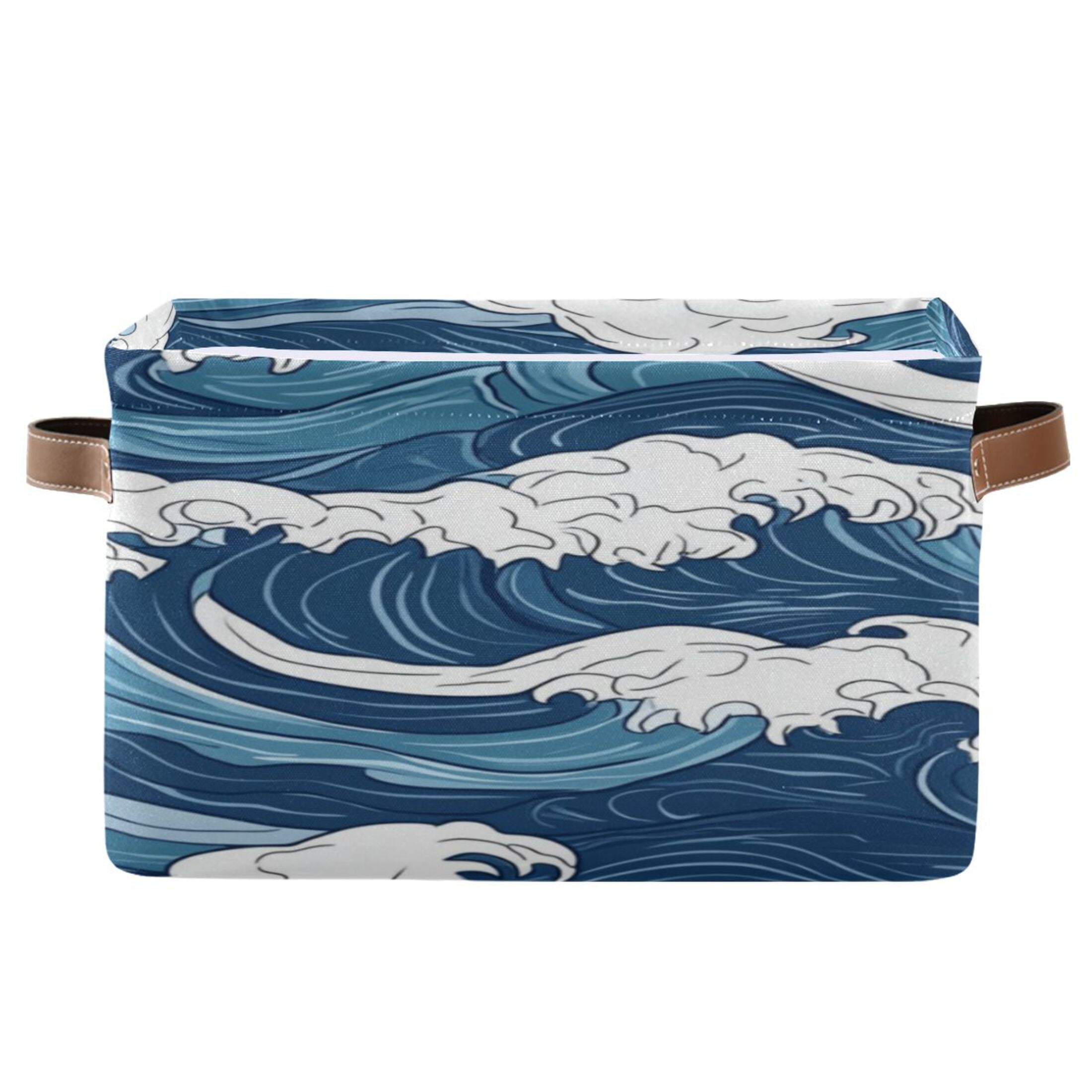 Japanese Style Waves Storage Bins with Handle Fabric Organizer Basket ...