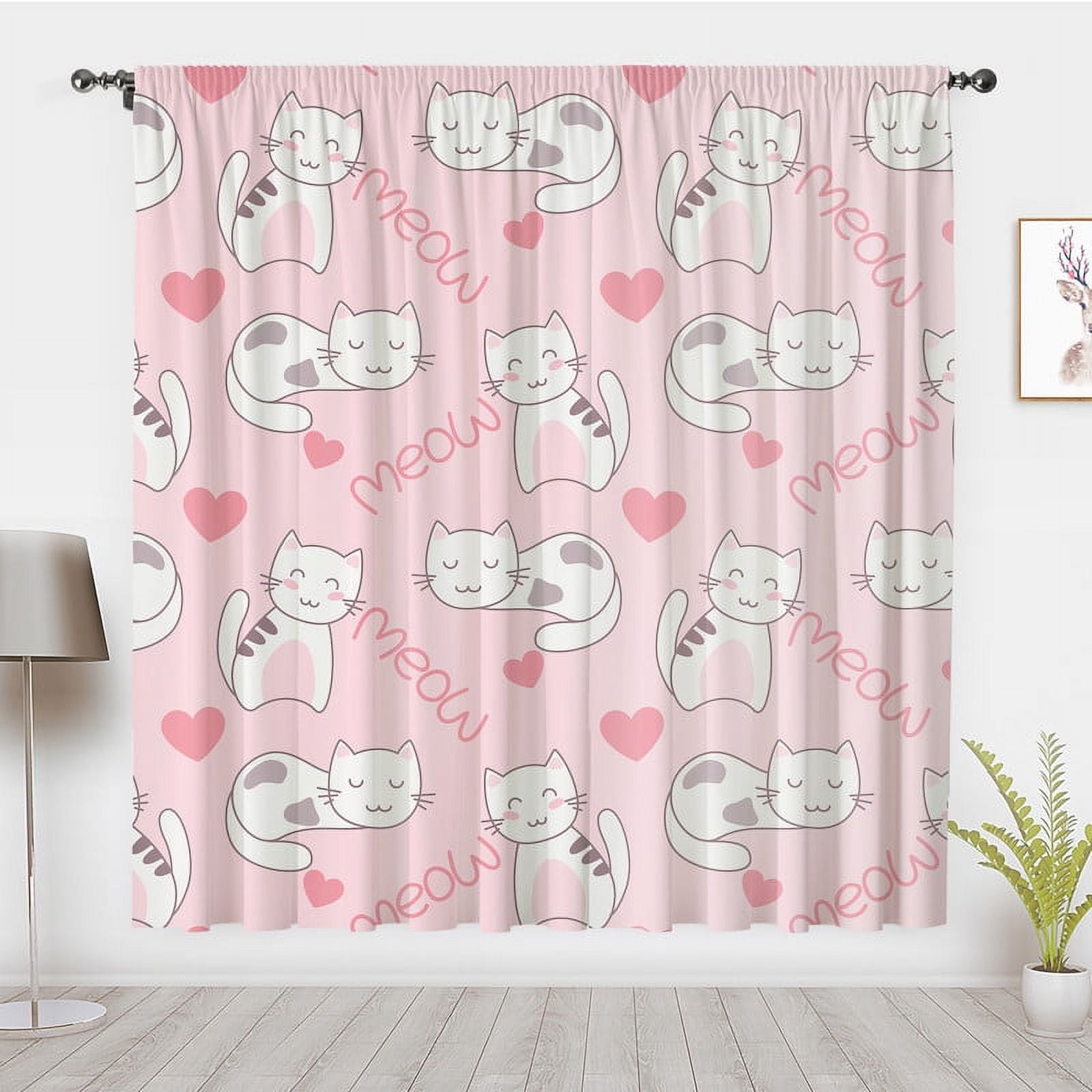 Japanese Style kawaii Window Curtains, Minimalist kitten Blackout ...