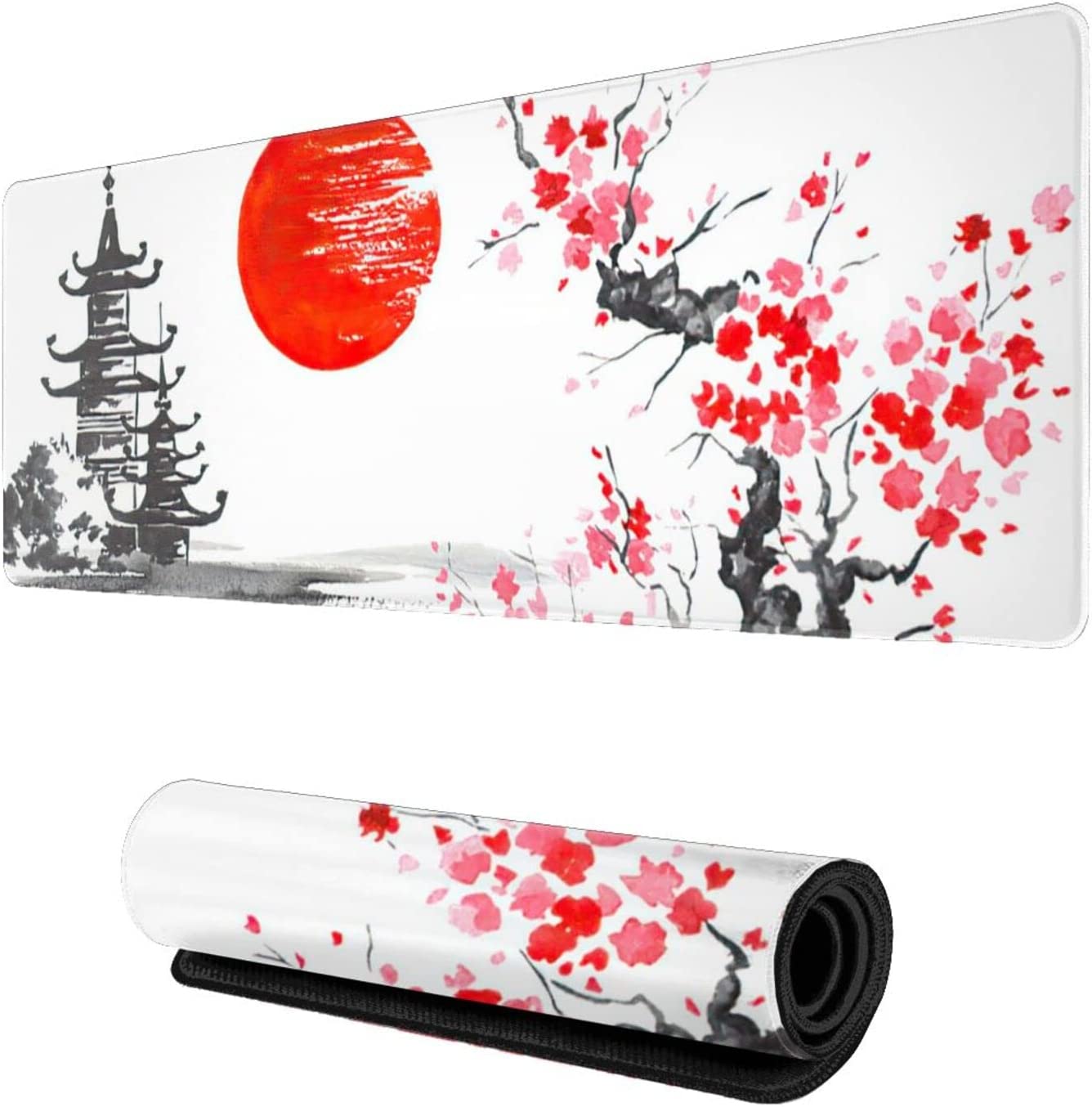 Japanese Sumi E Painting Sakura Cherry Blossom Temple Art Gaming Mouse ...