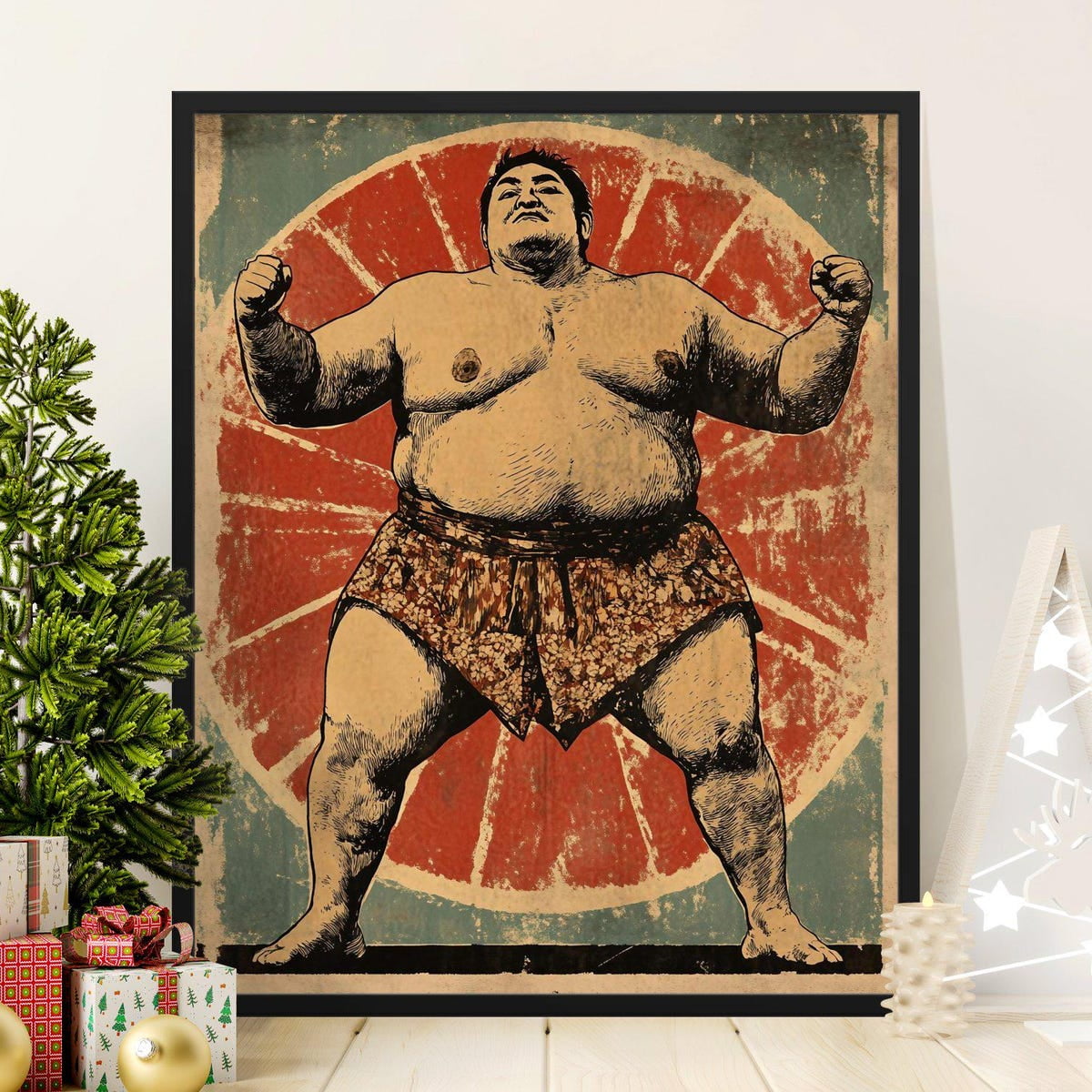 Japanese Sumo Wrestler Poster Vintage Art Print Illustration Wall Decor ...