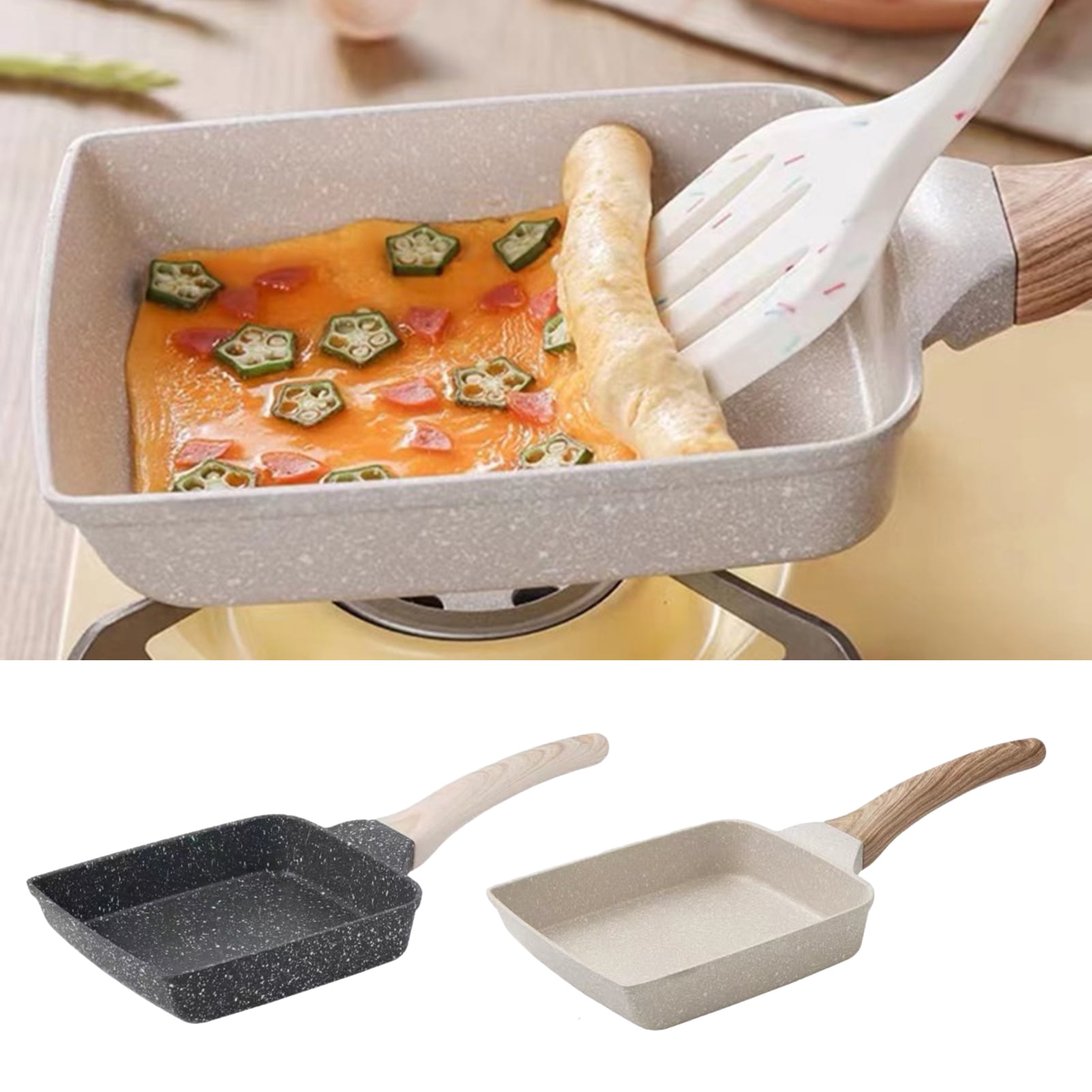 Japanese Tamagoyaki Pan with Wooden Handle Nonstick Rectangle Omelette ...