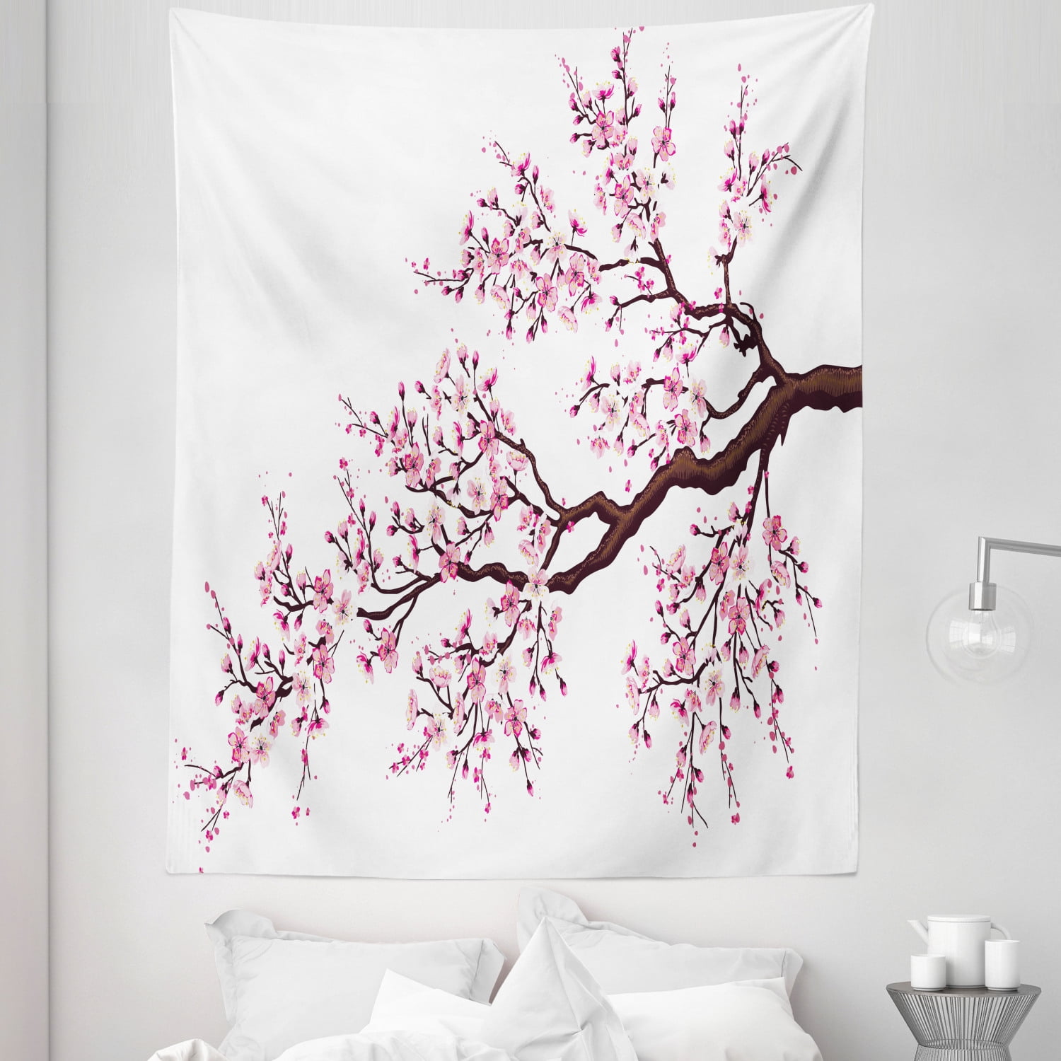 Japanese Tapestry, Branch of a Flourishing Sakura Tree Flowers Cherry ...
