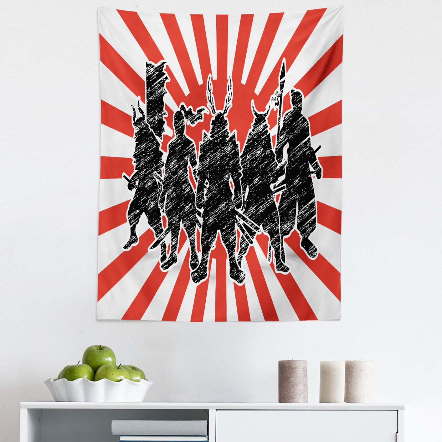 Japanese Tapestry, Group of Samurai Ninja Posing and Getting Ready on ...