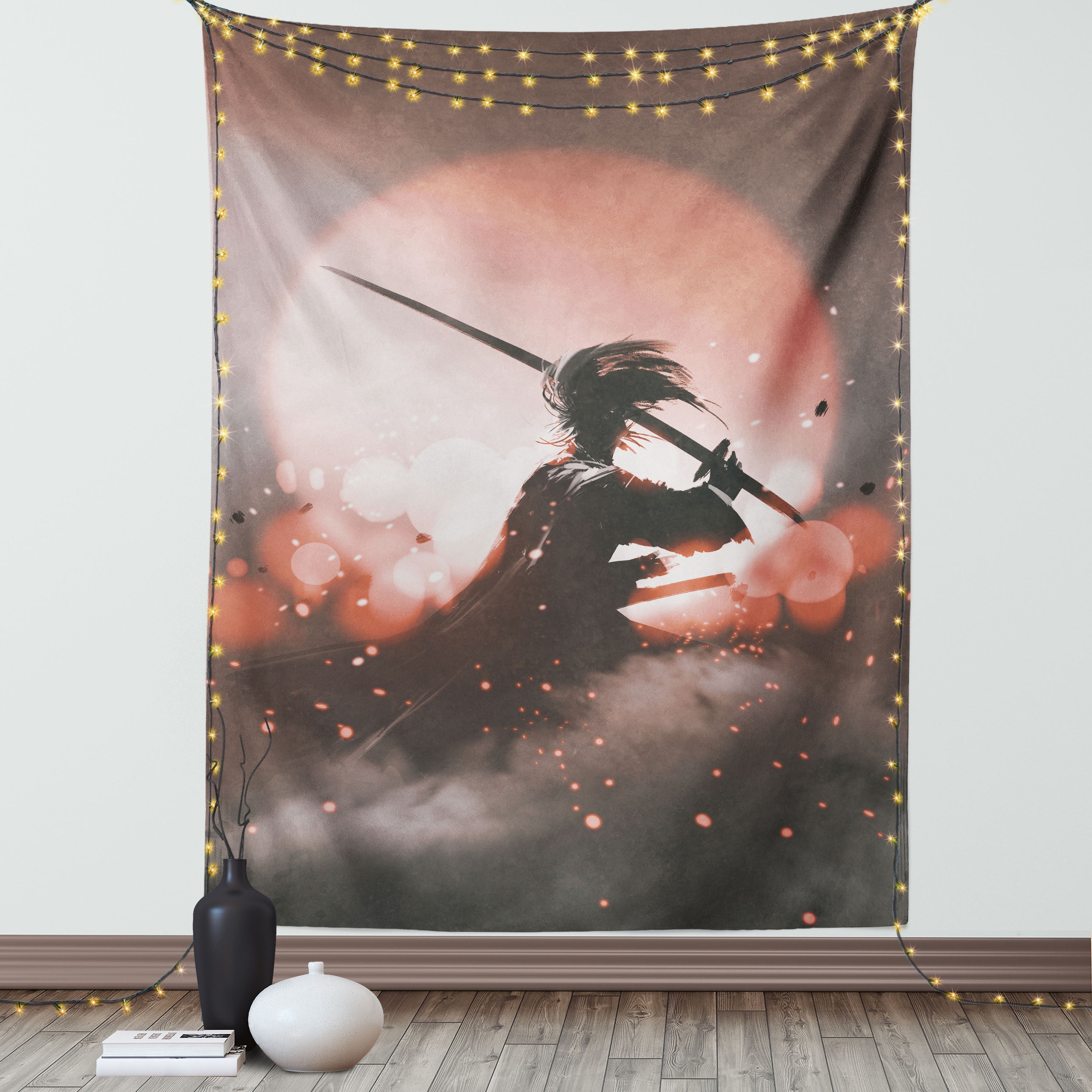 Japanese Tapestry, Reflection of Samurai Practicing Hazy Sunset ...