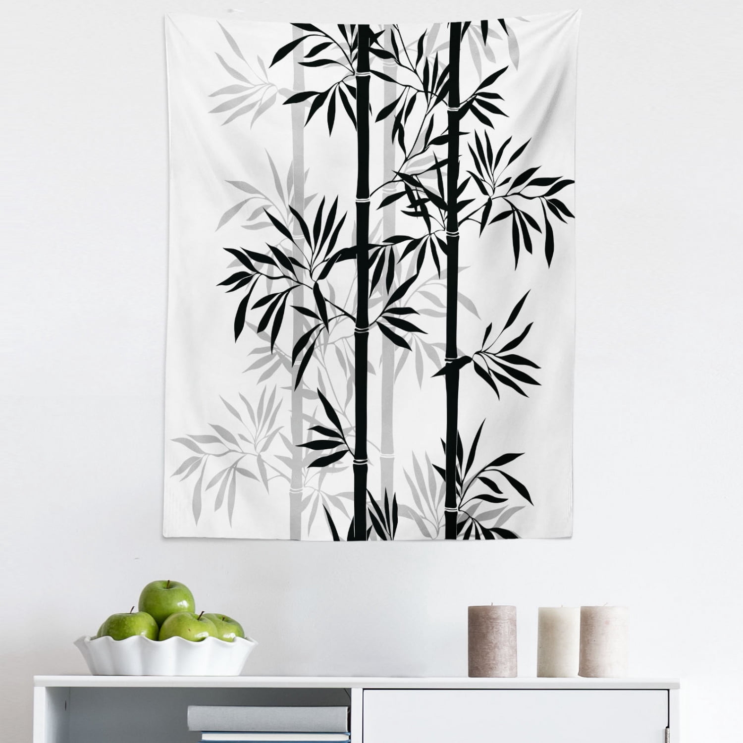 Japanese Tapestry, Silhouette of Bamboo Tree Leaves Japanese Feng Shui ...