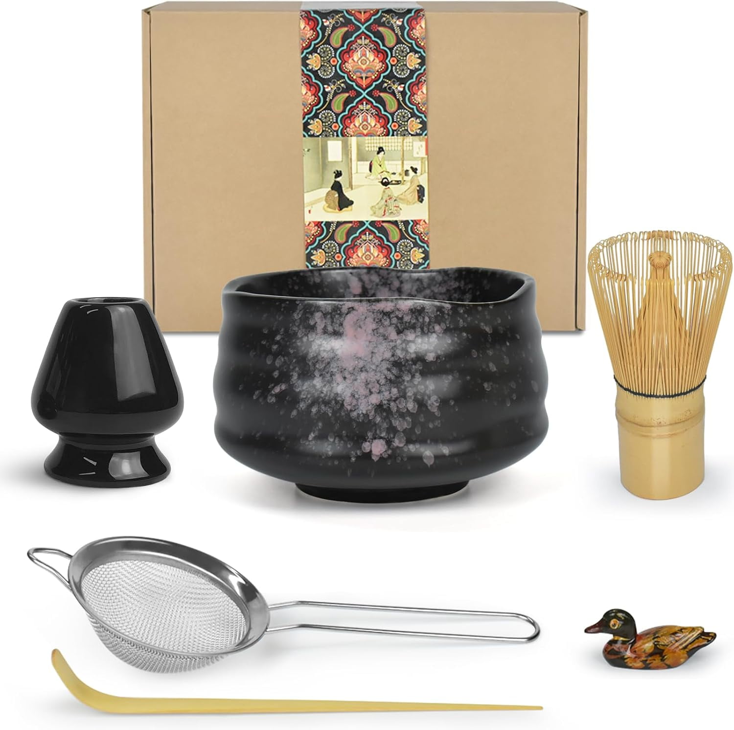 Japanese Tea Ceremony Matcha Kit with Traditional Bowl, Whisk, Scoop, Powder Strainer, and Tea ...