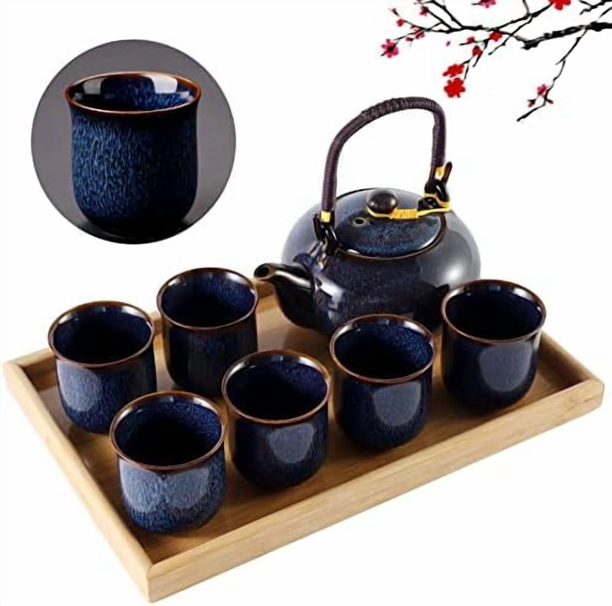 Japanese Tea Set for 6, Kiln Altered Glaze Porcelain Tea Set with 1 ...