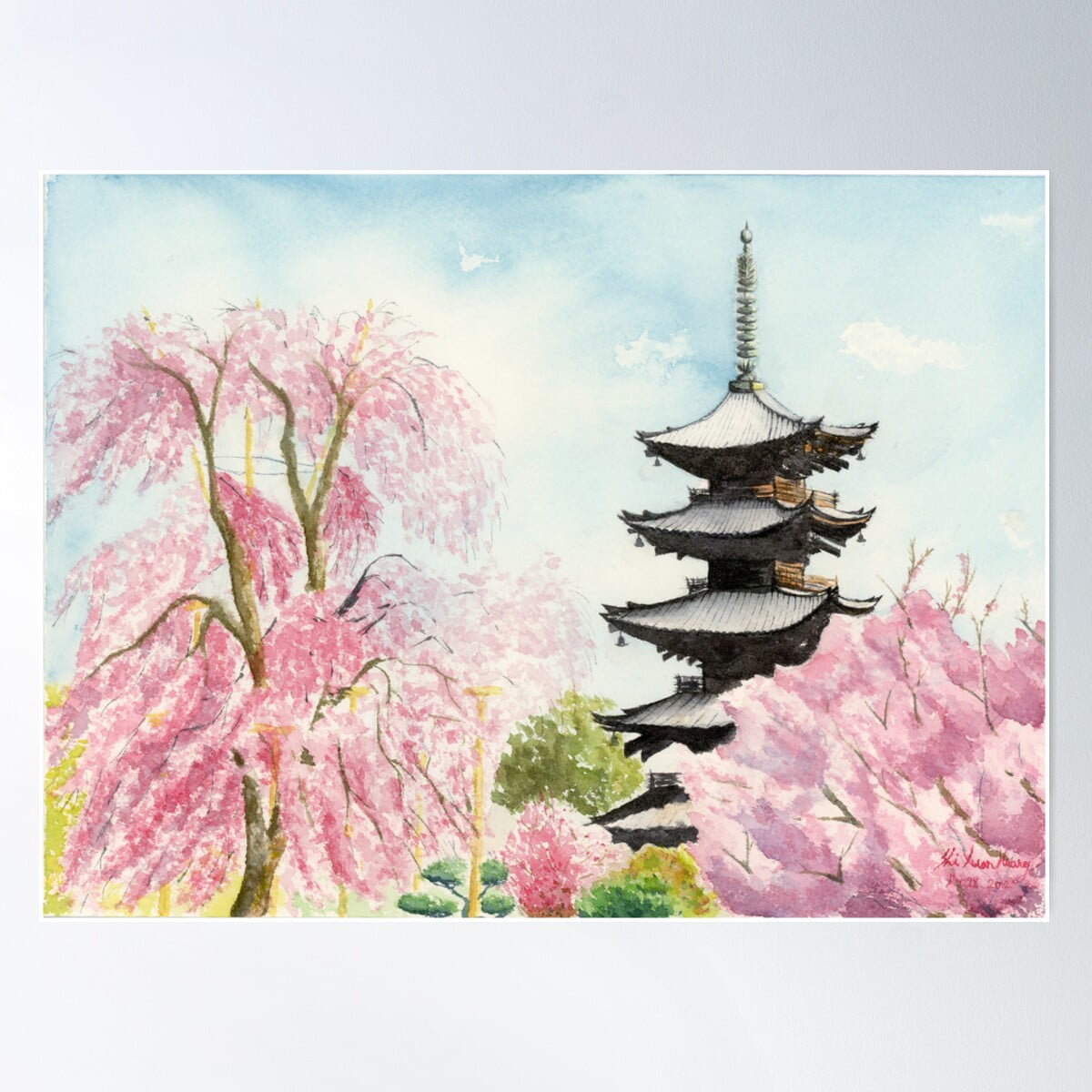 Japanese Temple Art Watercolor Painting Print By Suisai Genki Poster ...