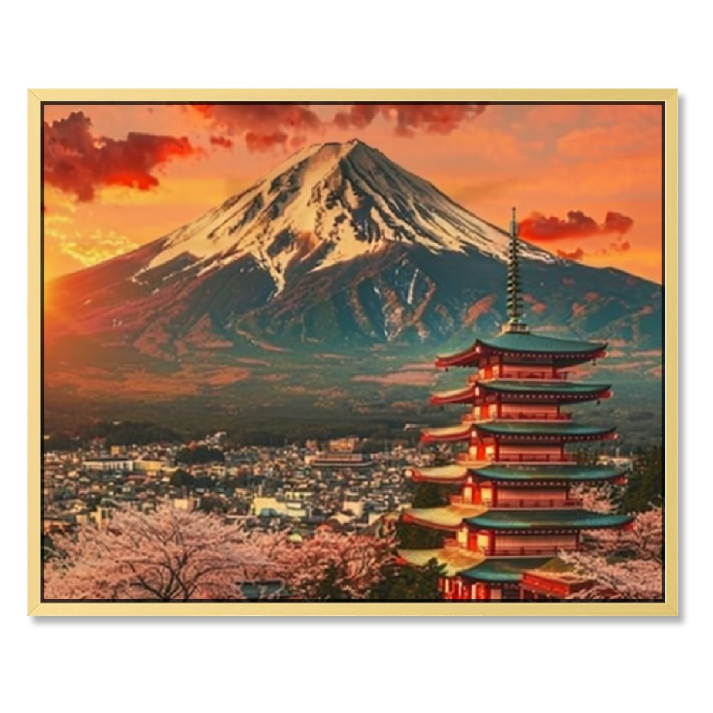Japanese Temple Landscape Wall Art Framed Decor Japan Mt. Fuji and ...
