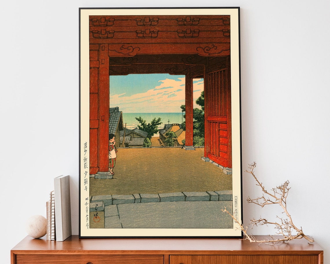 Japanese Temple Poster, Trendy Wall Art, Vintage Woodblock Art, Kawase ...