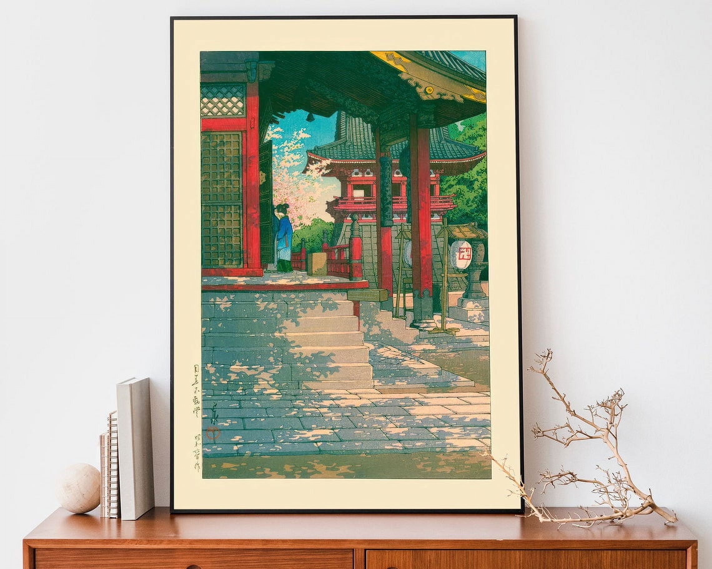Japanese Temple Poster, Vintage Woodblock Art, Meguro Fudo Temple By ...