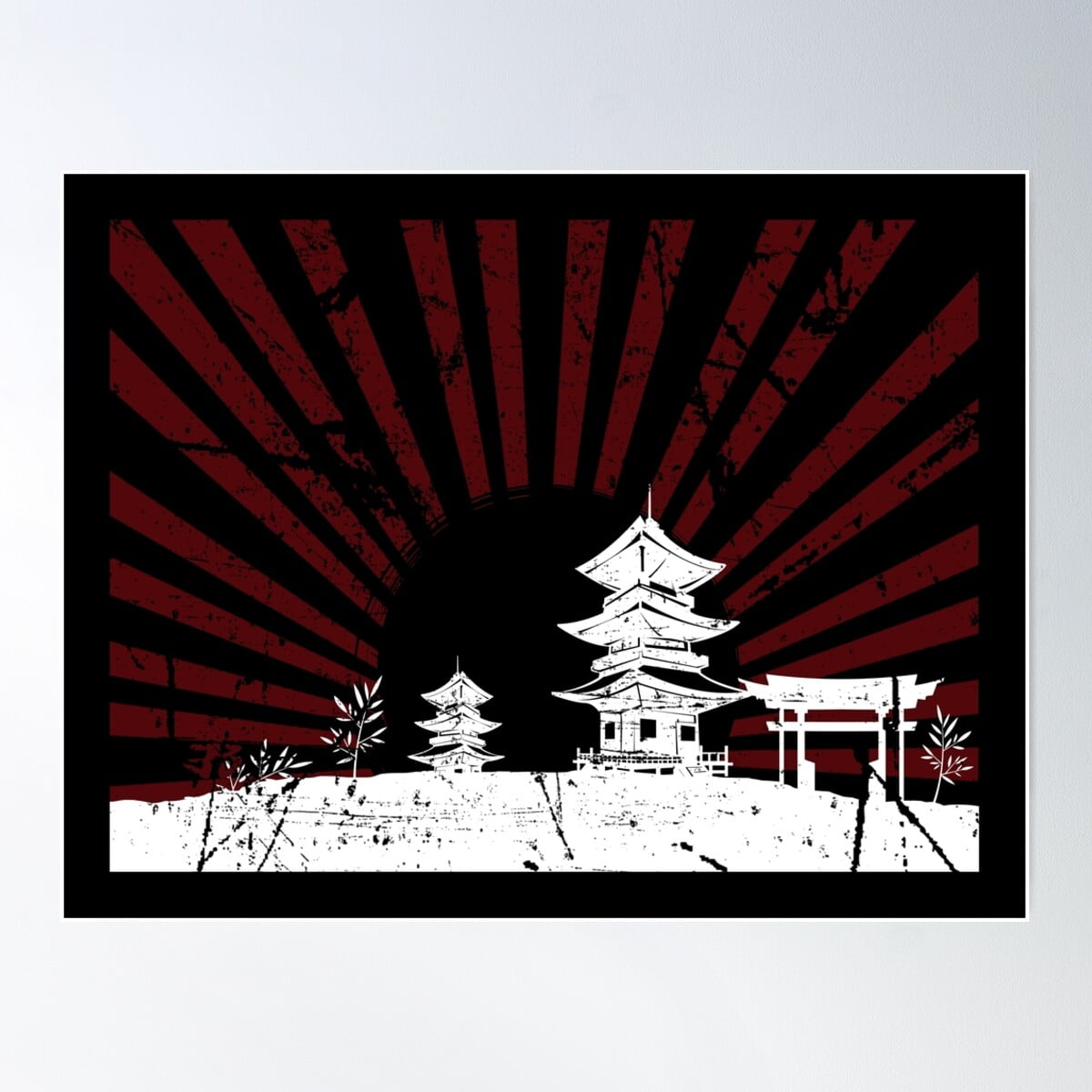 Japanese Temple Rising Sun Poster Wall Art, Modern Wall Decor For ...